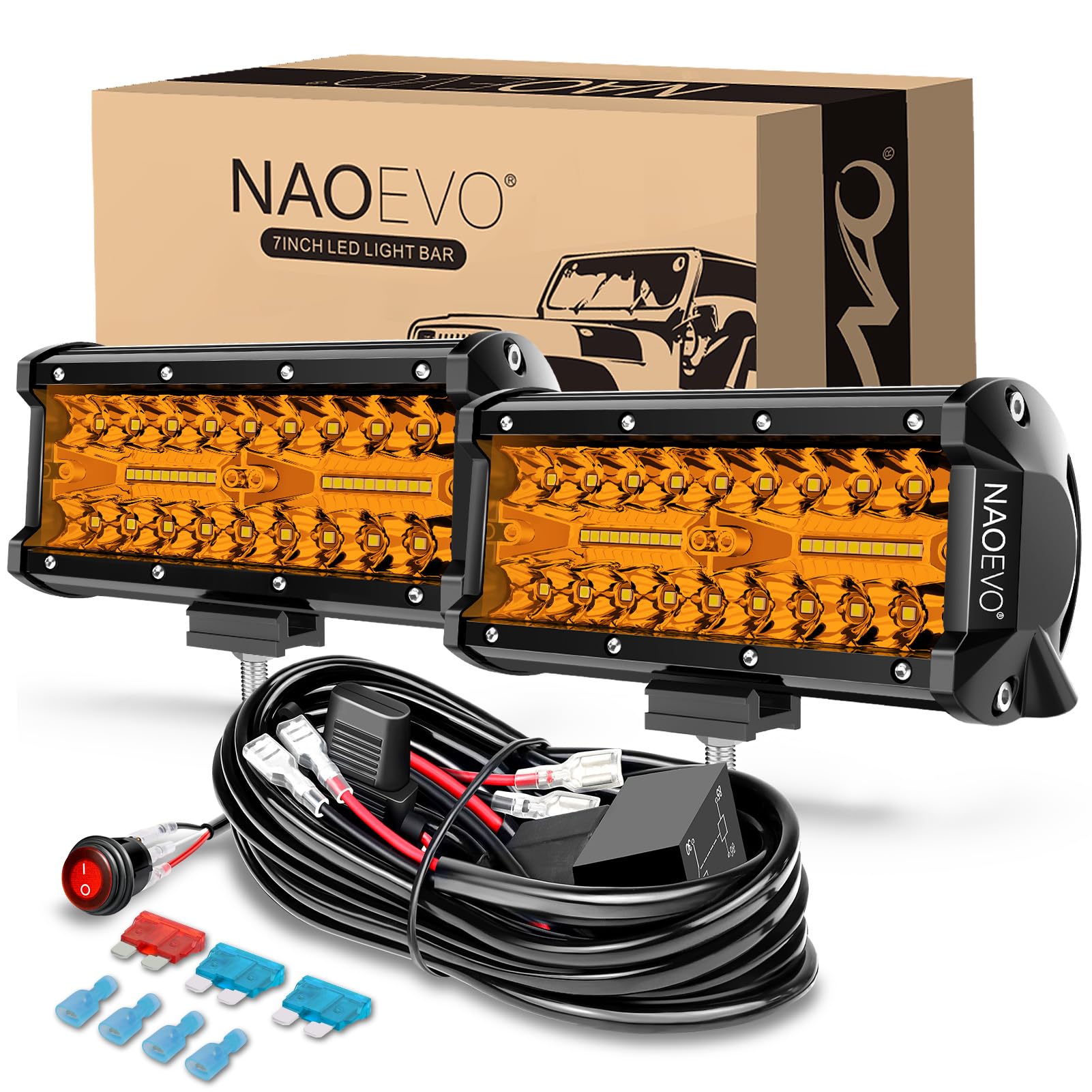 Amazon.com: NAOEVO 7 Inch Amber LED Light Bar, 240W 24,000LM Offroad ...