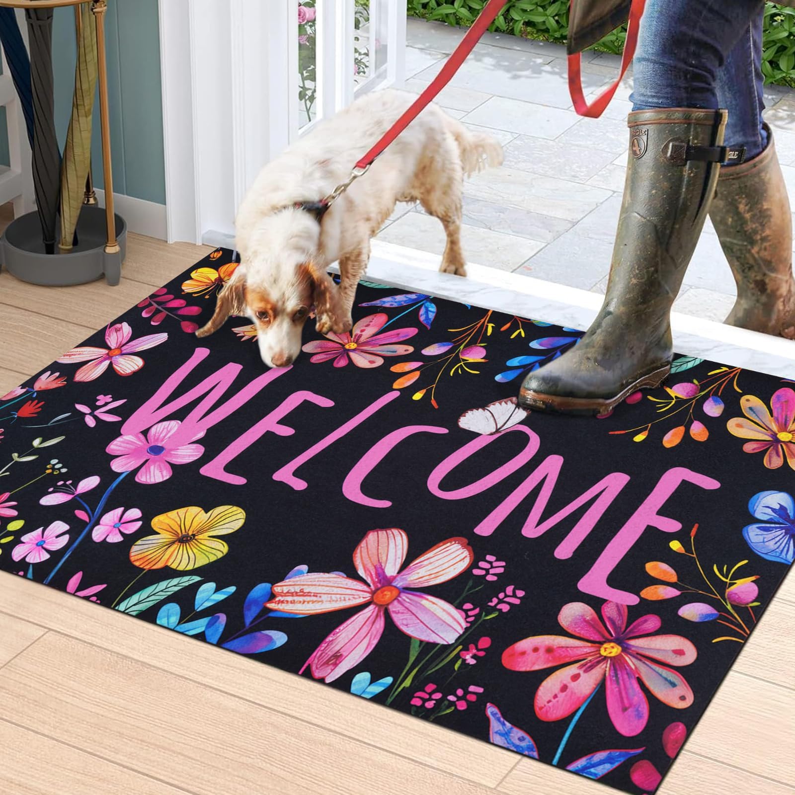 Amazon.com: Juvale Natural Spring Hello Floral Coir Welcome Doormat for ...