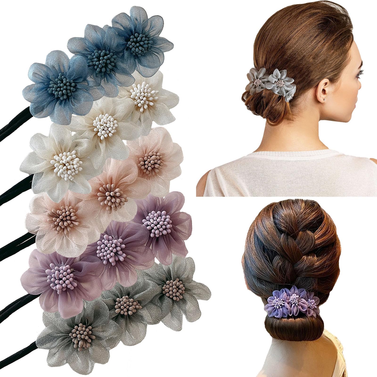 Amazon.com: JDXN Hair Bun Maker 6 Pieces Shining Flowers Deft Bun Maker ...