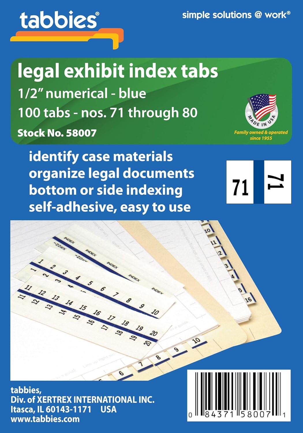 Amazon.com : Tabbies Legal 58007 Numerical Exhibit Index Tabs, Blue ...