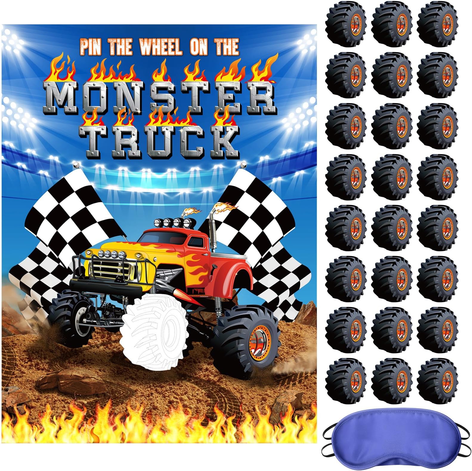 Amazon.com: Faccito Monster Truck Birthday Games Pin The Wheels on The ...