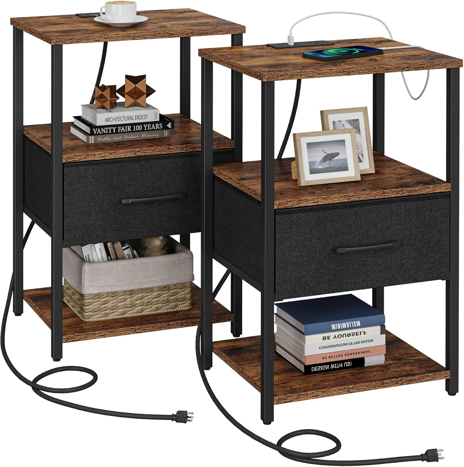 Amazon.com: TUTOTAK End Table, Side Table with Charging Station ...