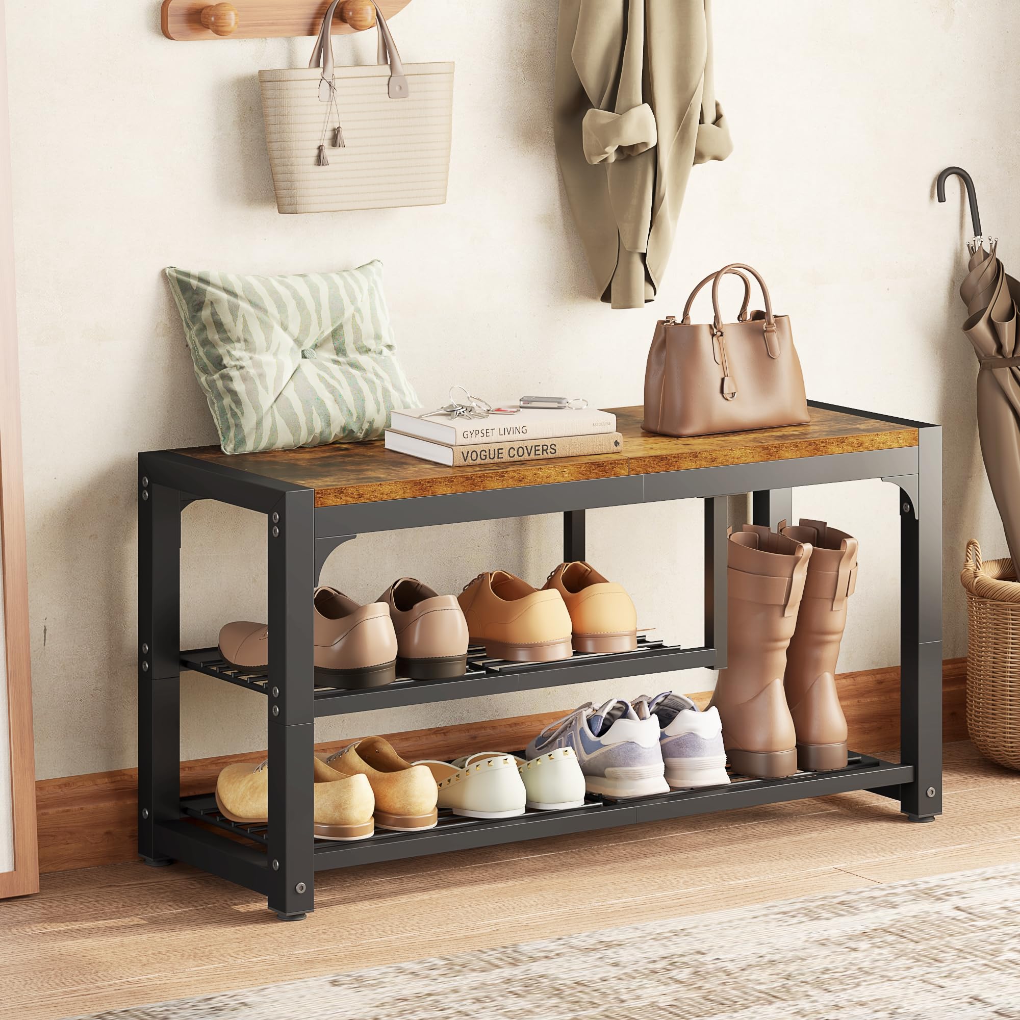 HOMEFORT Shoe Bench,31.5 Inches Shoe Storage Bench for Entryway,3 Tiers ...