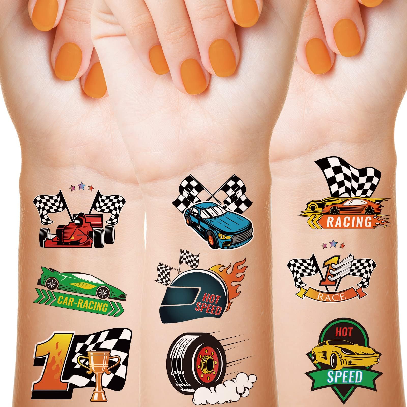 Amazon.com: 8 Sheets (96PCS) Race Car Tattoos Temporary Theme Birthday ...