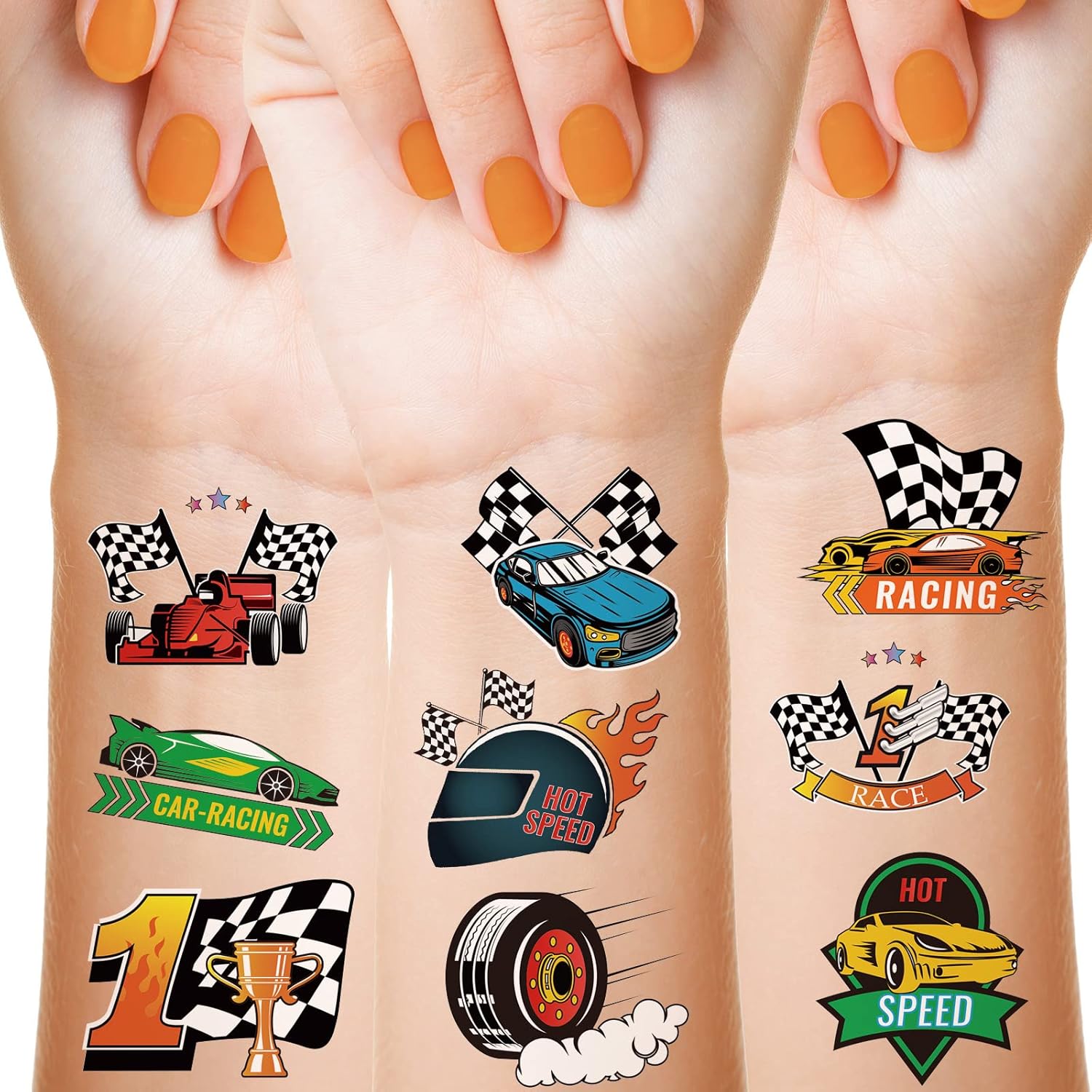 Buy 144 Pieces Race Car Temporary Tattoos Car Tattoos Race Cars ...