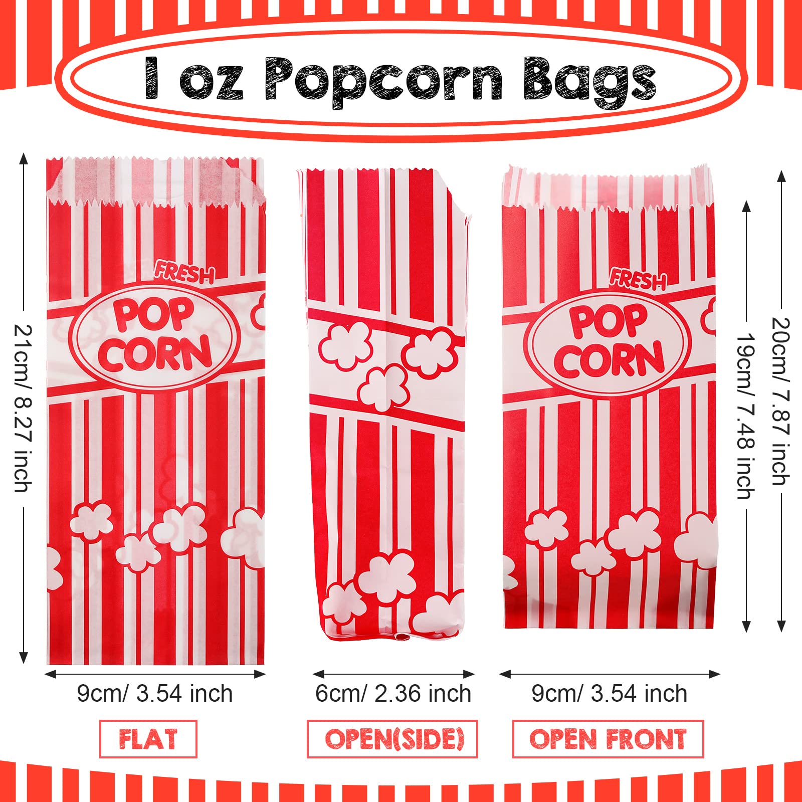Snapklik.com : 300 Pcs Popcorn Bags Paper Grease Resistant Popcorn Bags ...