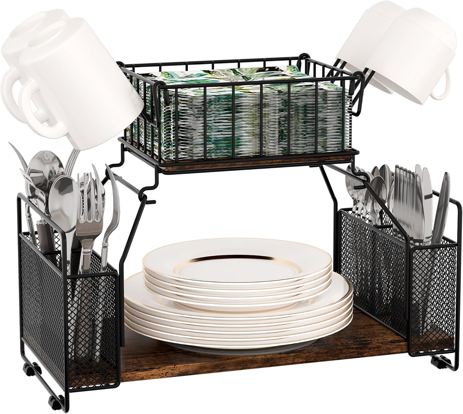 Amazon.com: TQVAI Buffet Caddy Organizer 2-Tier Countertop Paper Plate ...