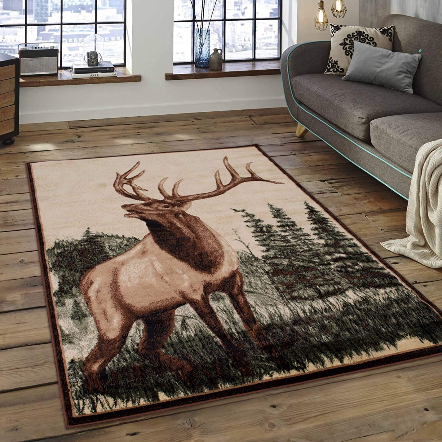 Amazon.com: Champion Rugs Wildlife Nature Rustic Lodge Cabin Decor Elk ...