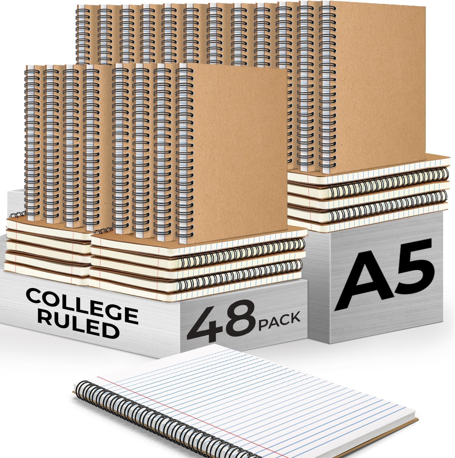 Amazon.com : Rosmonde 48 Pack Kraft Cover Spiral Notebook A5, 120 Pages ...