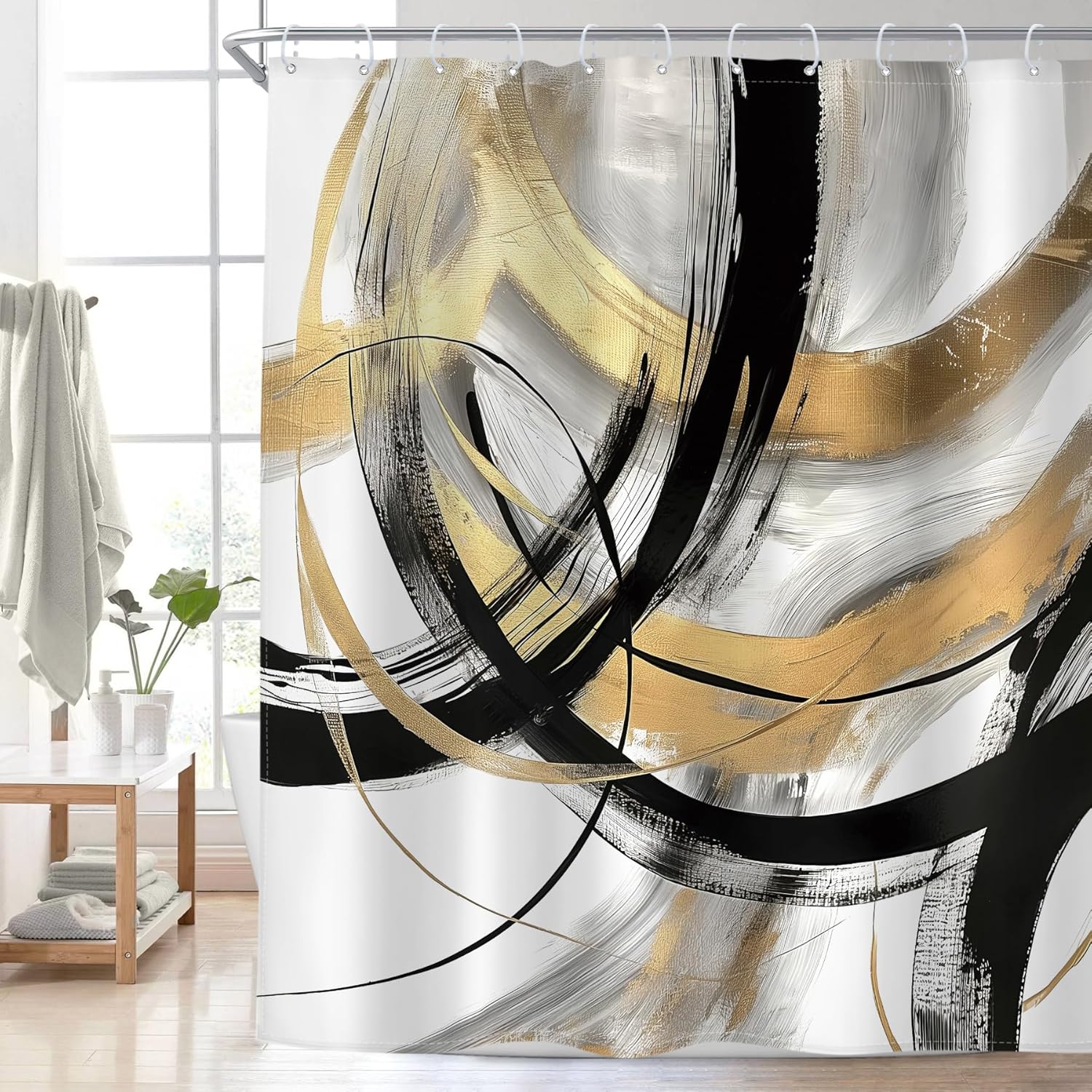 Amazon.com: Riyidecor Black Abstract Shower Curtain 60Wx72H Inch Modern ...