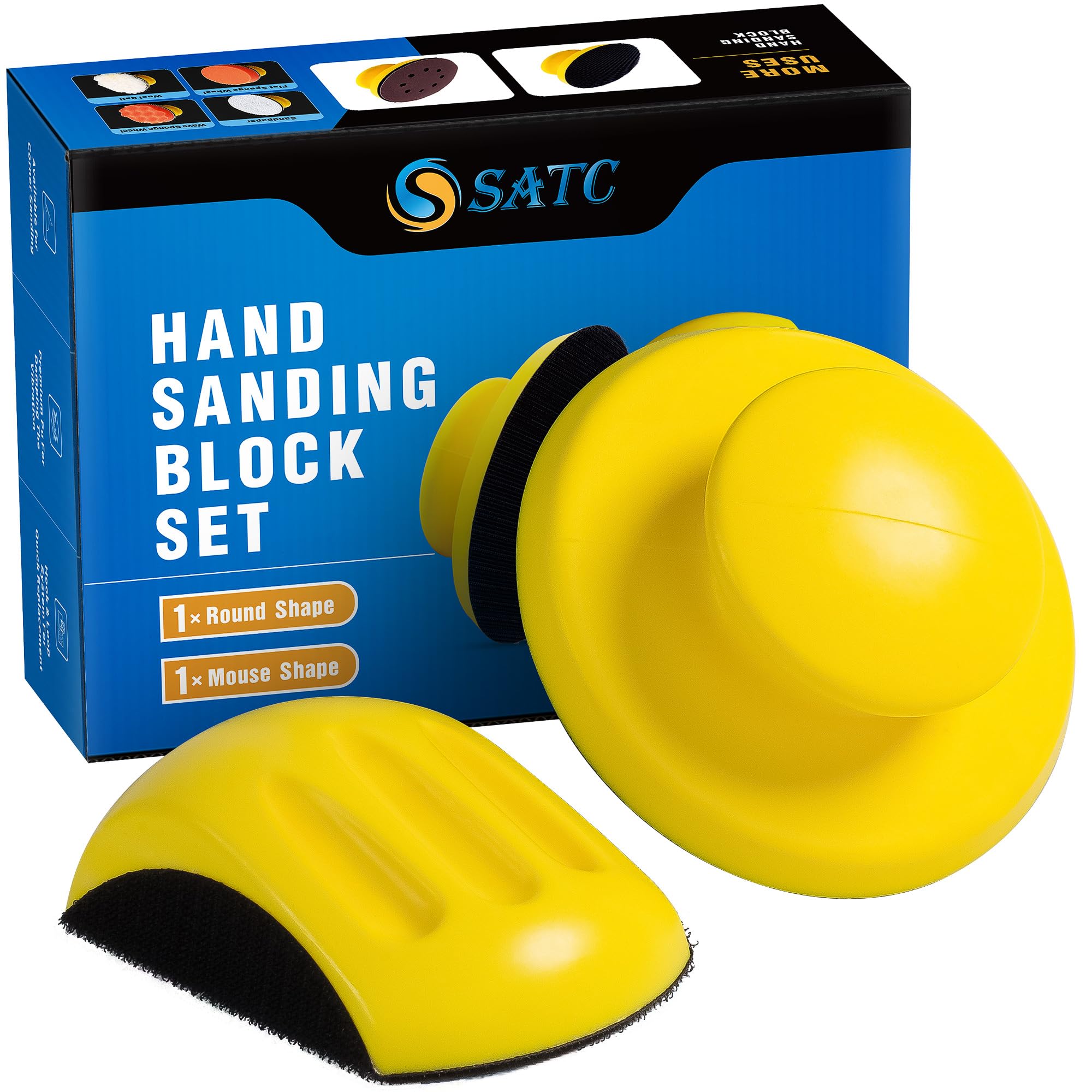 S SATC Sanding Blocks 5 Inch Hook and Loop Sanding Block 2 PCS Round ...