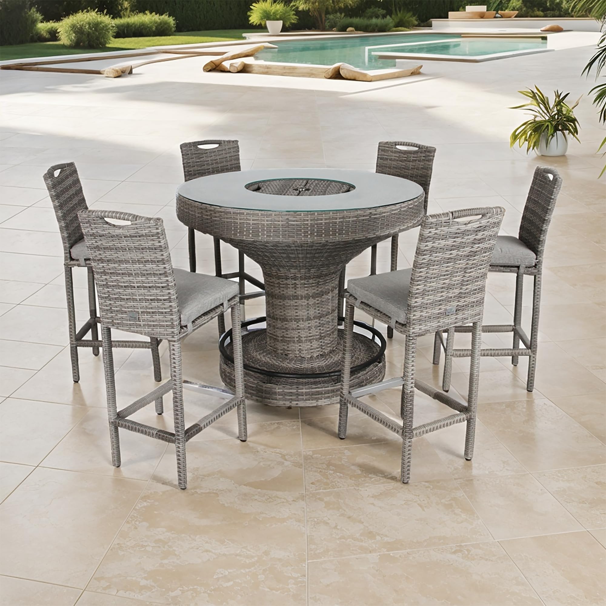 Rattan park Cambridge Premium Aluminium Round Bar Set with Ice Bucket ...