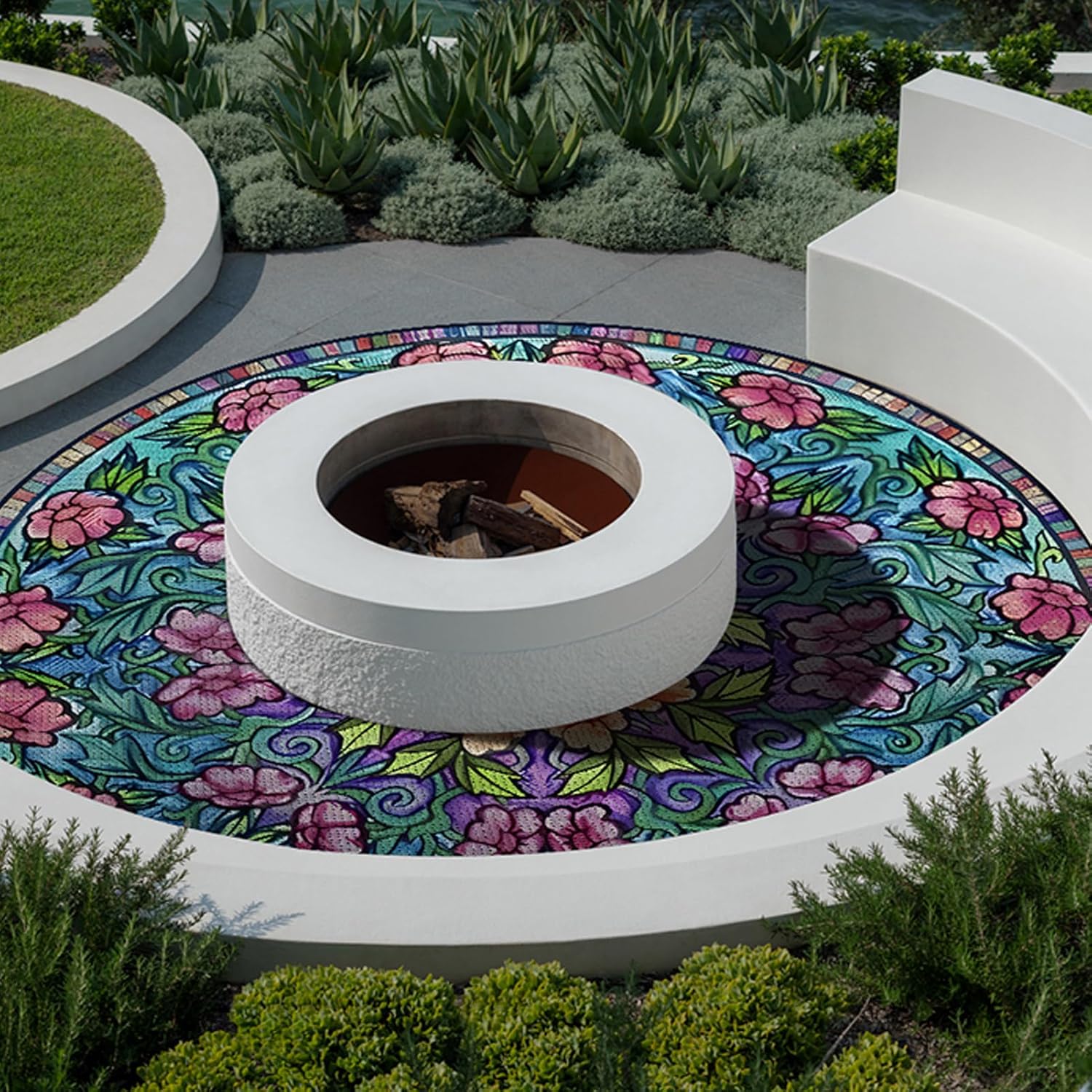 Amazon.com: Round Outdoor Rugs for Patios 5 Ft, Garden Tropical Outdoor ...