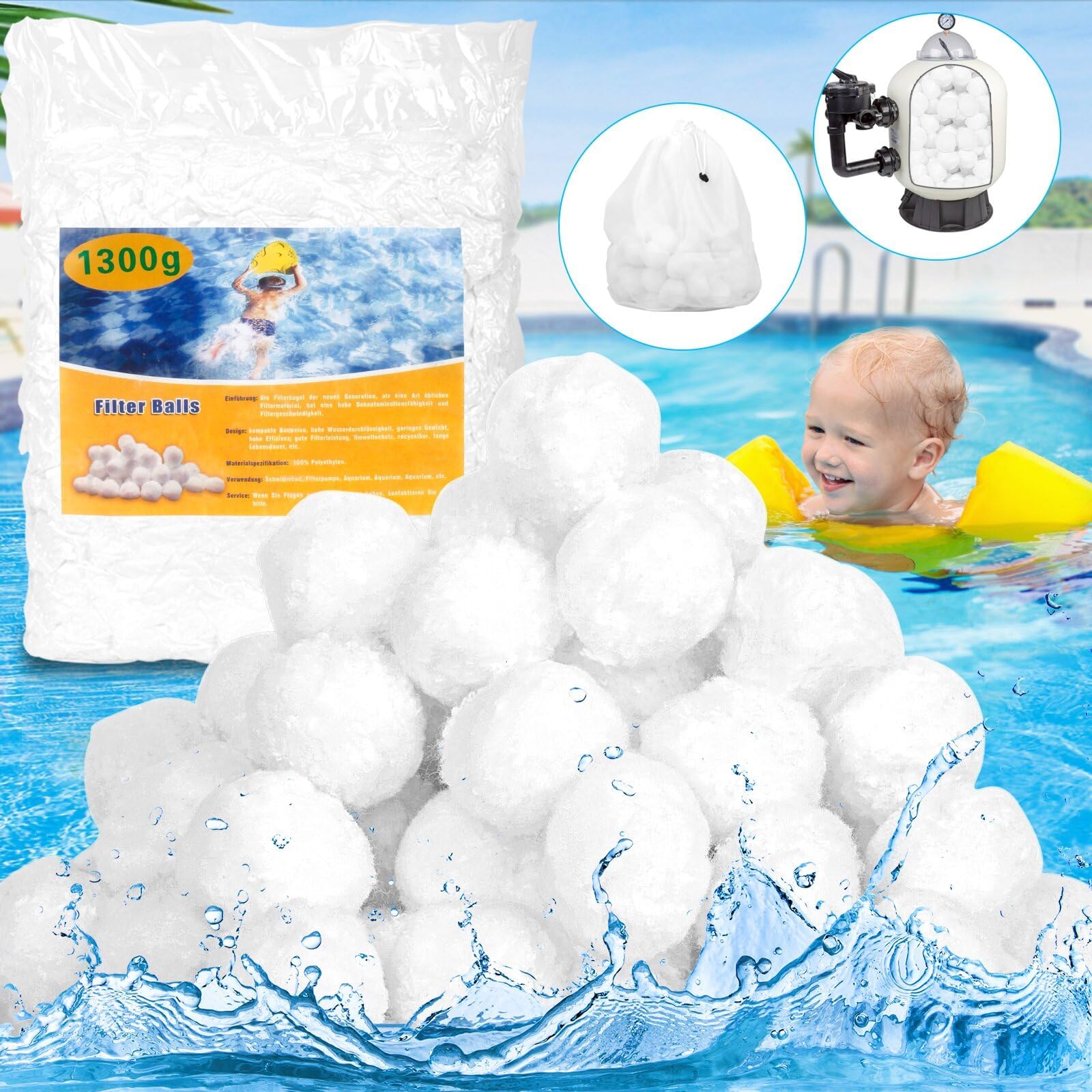 GROFIS Filterbälle Pool für Sandfilteranlagen, 1300g Filterballs Ersatz ...
