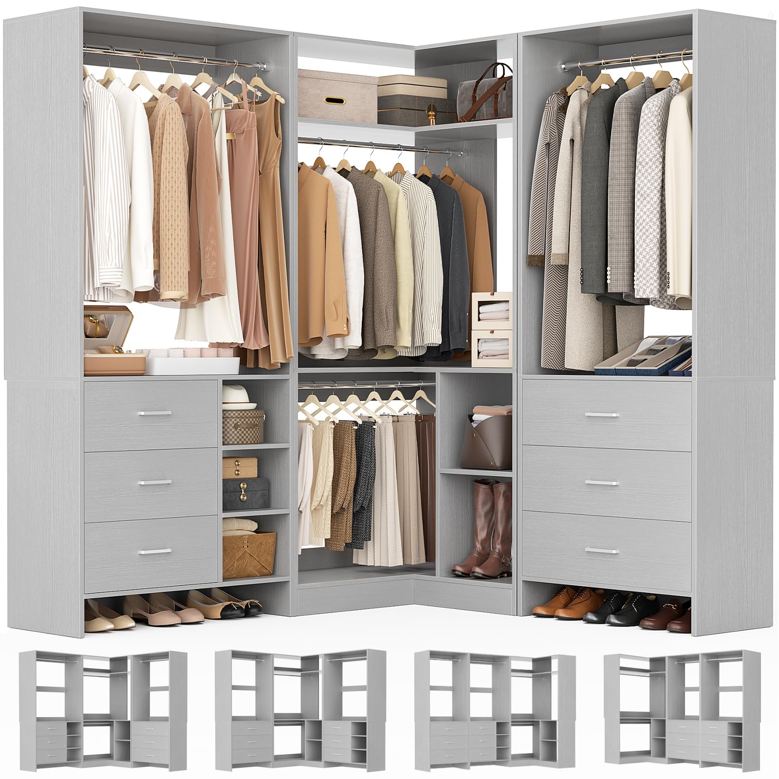 Buy Aheus Closet System with 3 Sets, 86.8" Closet Organizer System with ...