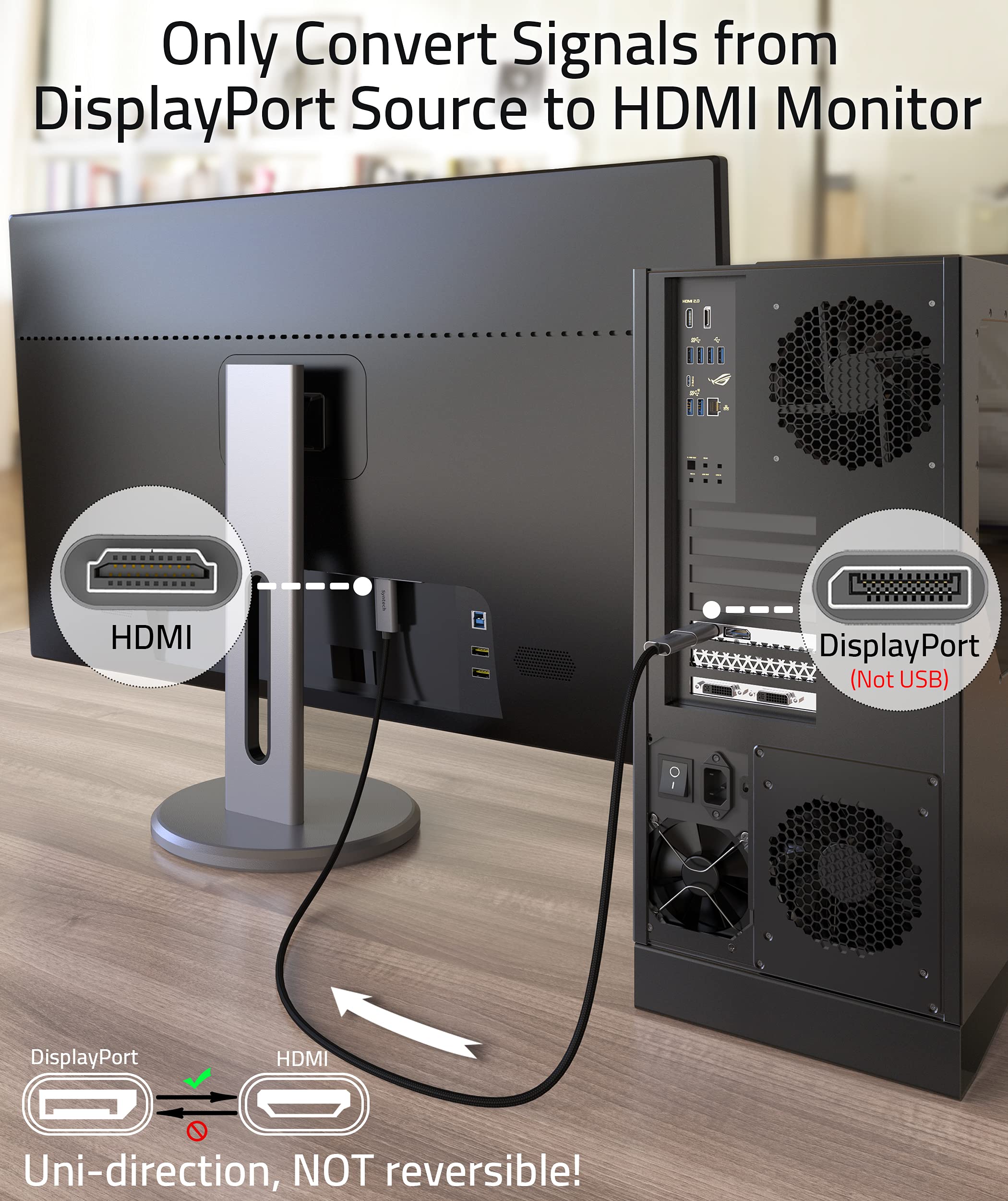 Displayport HDMI 変換ケーブル BattLeeo 4K解像度対応Display Port to Cables Adapter ...