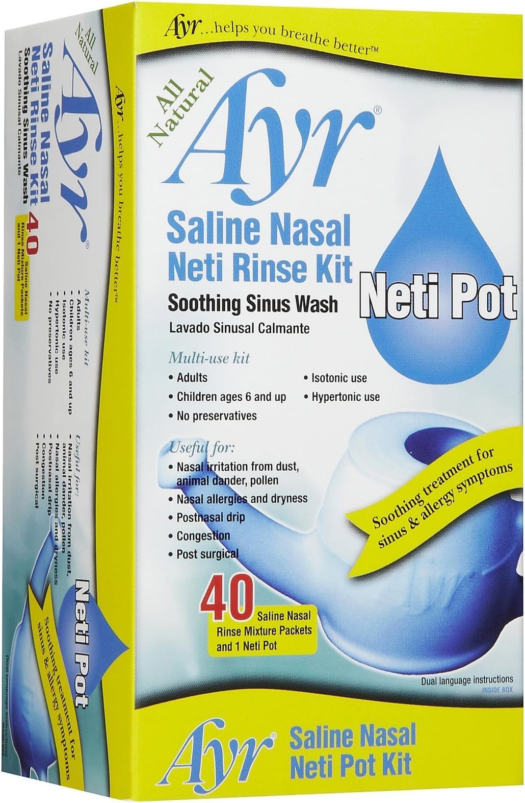 Amazon.com: Ayr Saline Nasal Neti Rinse Kit, 40 ct. : Health & Household