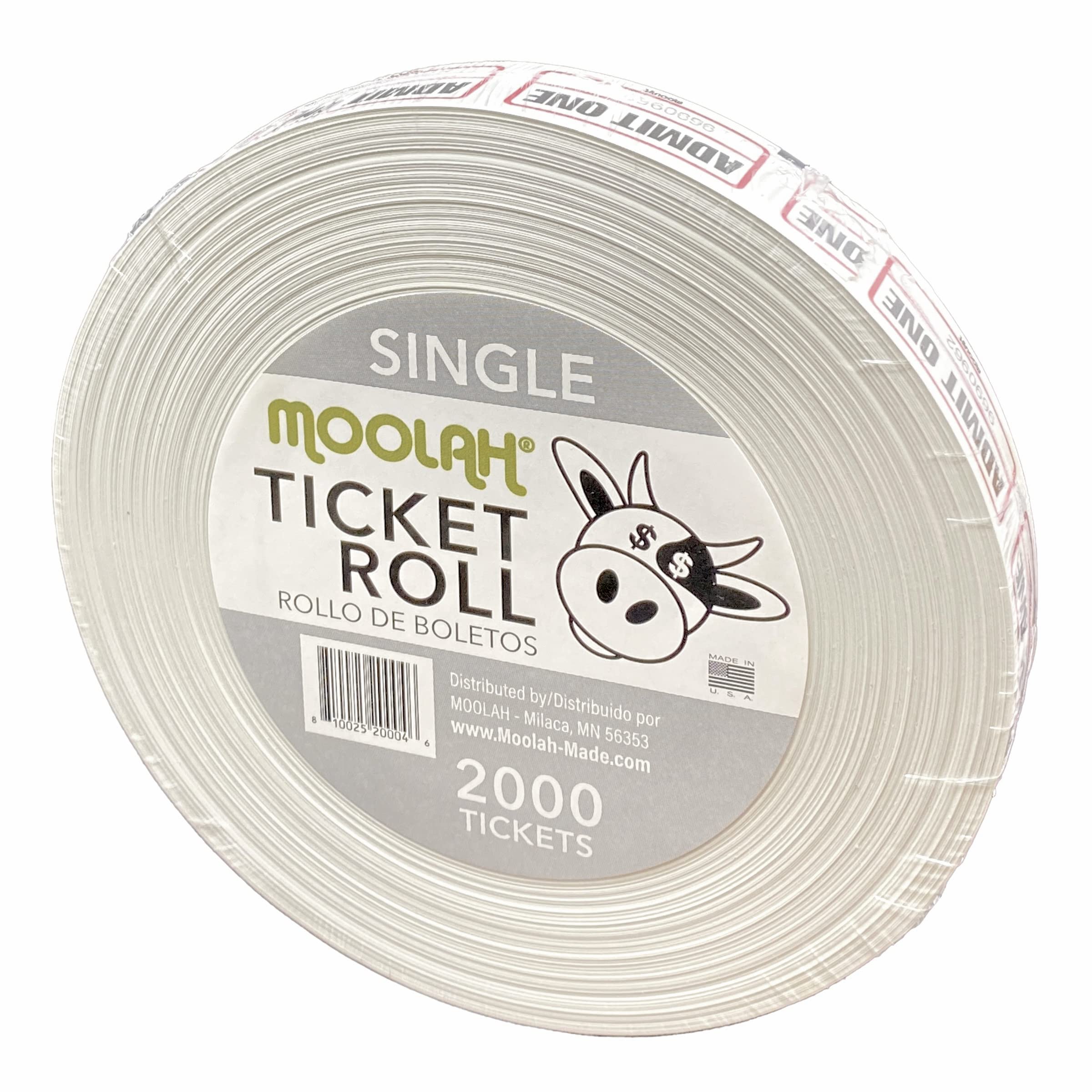 Amazon.com : Moolah Single Raffle Ticket Roll, White, 2000 Count ...