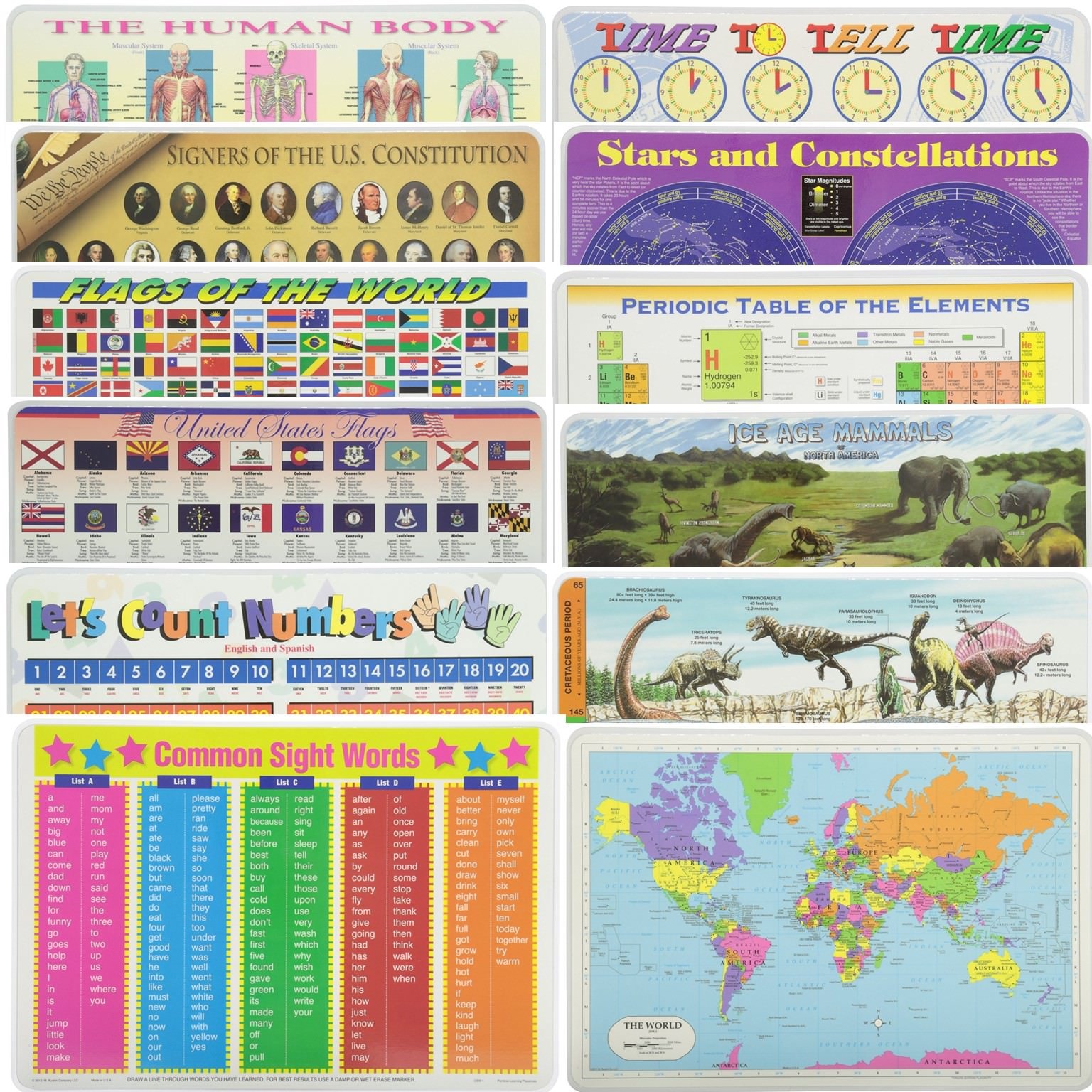 Buy Painless Learning Educational Placemats for Kids World , Dinosaurs ...