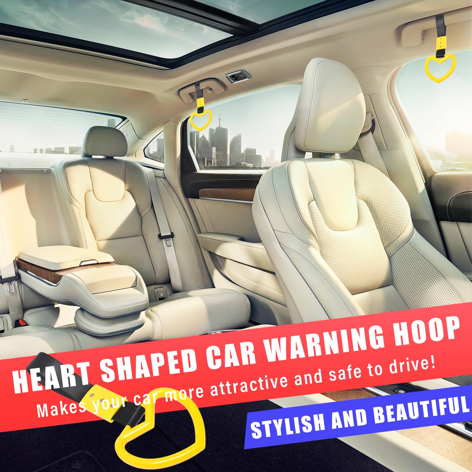 Snapklik.com : Augeny 2PCS Ring Heart Shaped Car Hand Straps, Cute Rear ...