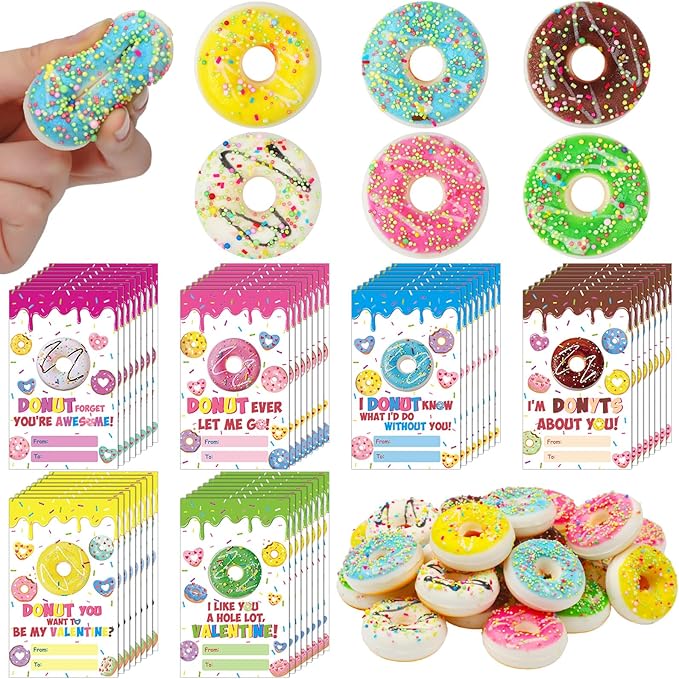 Amazon.com: Gemscream 48 Sets Valentine Donut Party Gifts Include Donut ...