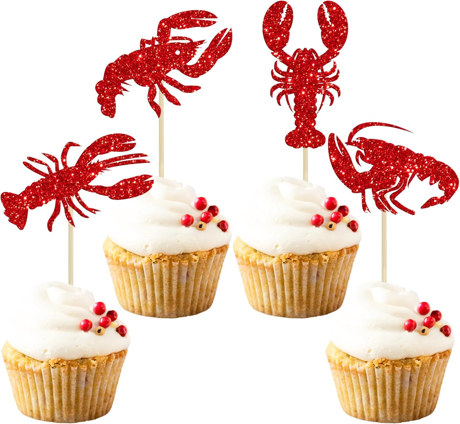 Amazon.com: Gyufise 24Pcs Crawfish Cupcake Toppers Red Glitter Lobster ...