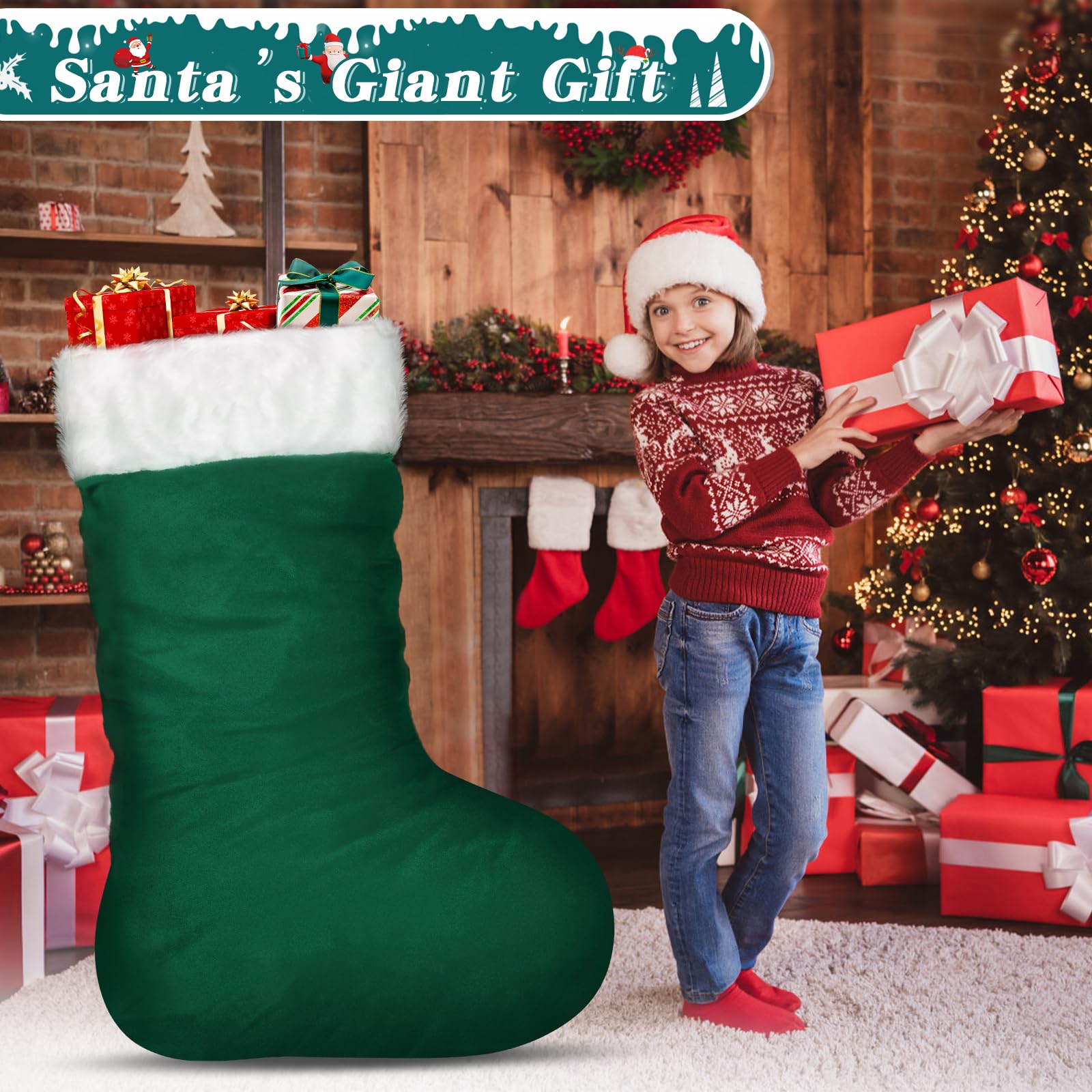 zzhxkjhky 4 Packs 45” Jumbo Christmas Stockings Giant Christmas Green ...