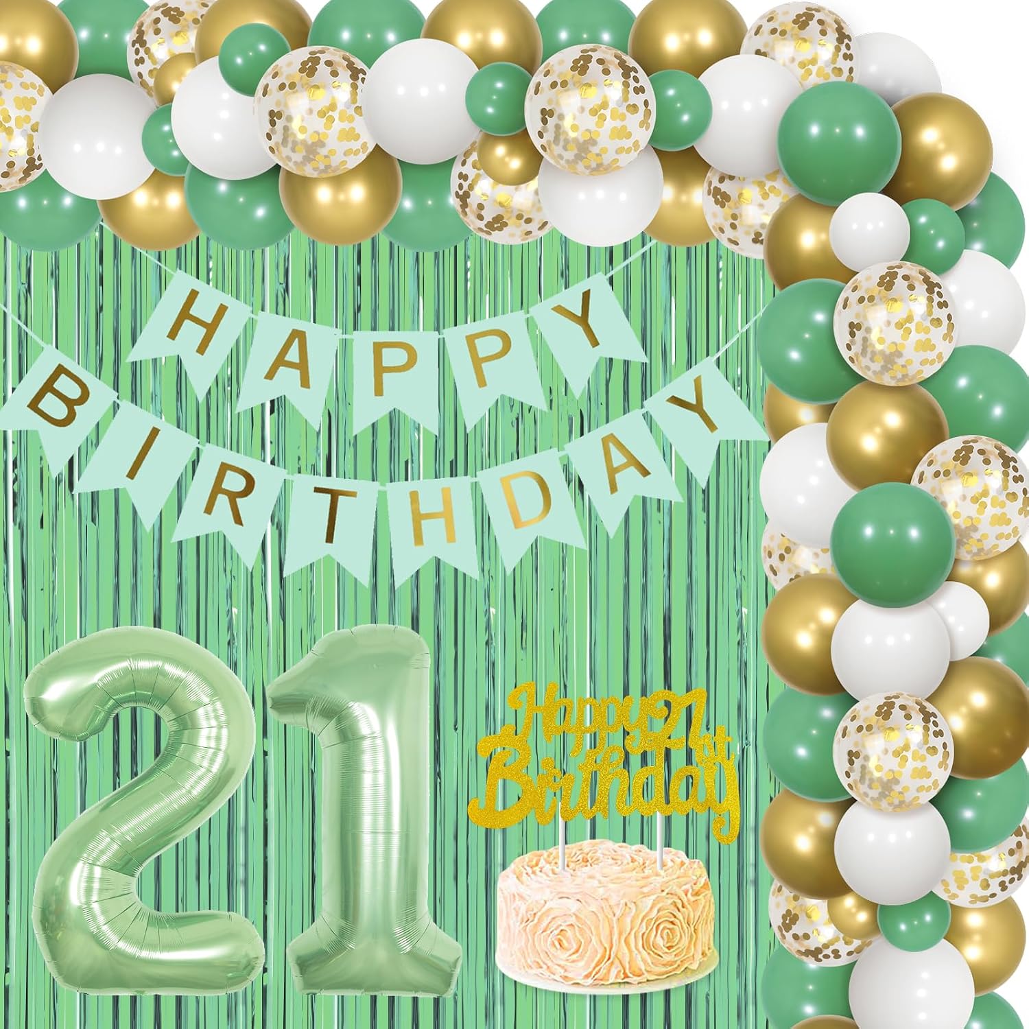 Amazon.com: Sage Green 21st Birthday Decorations for Her, Balloon ...