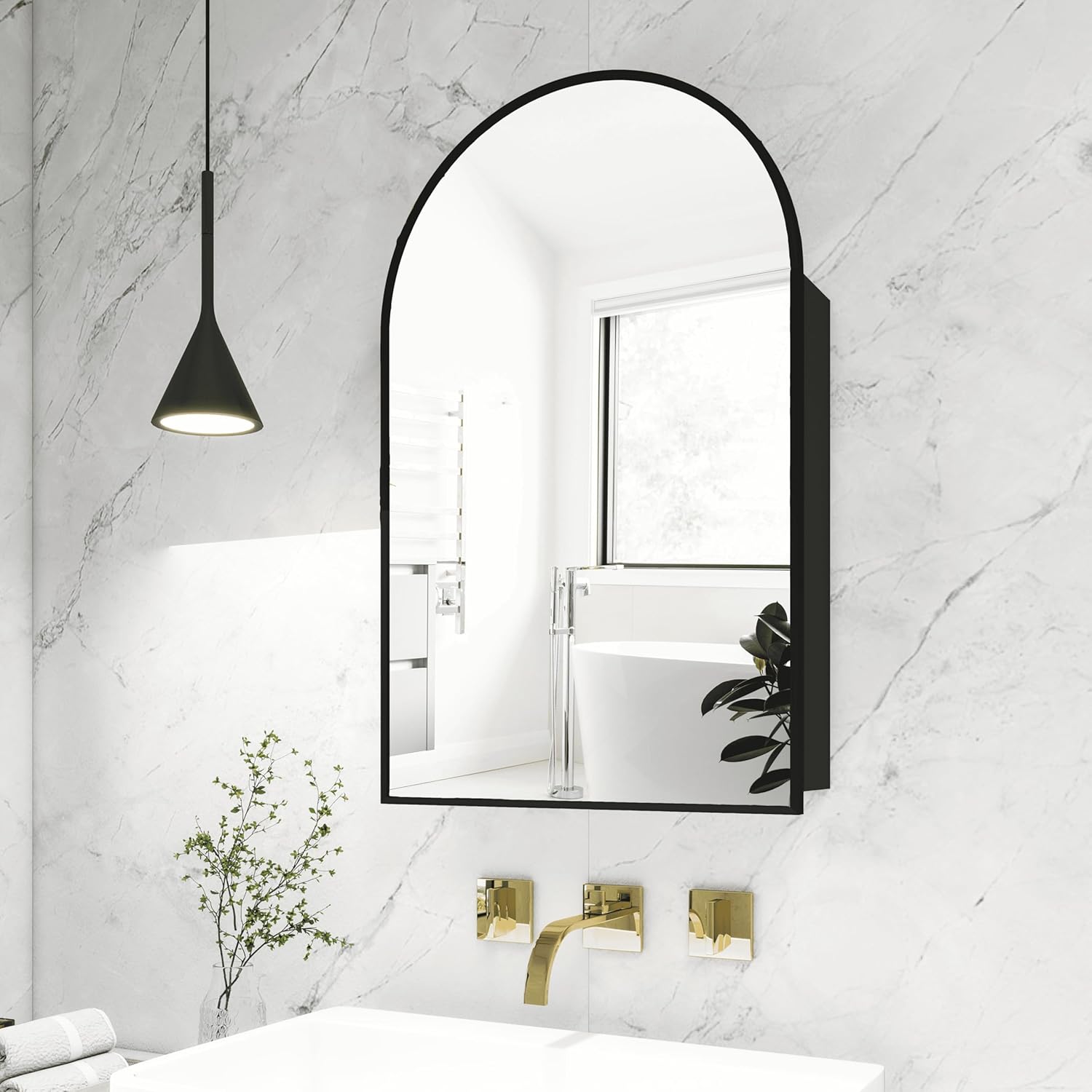 Amazon.com: JOYCOPY Bathroom Mirror with Storage Arched Medicine ...