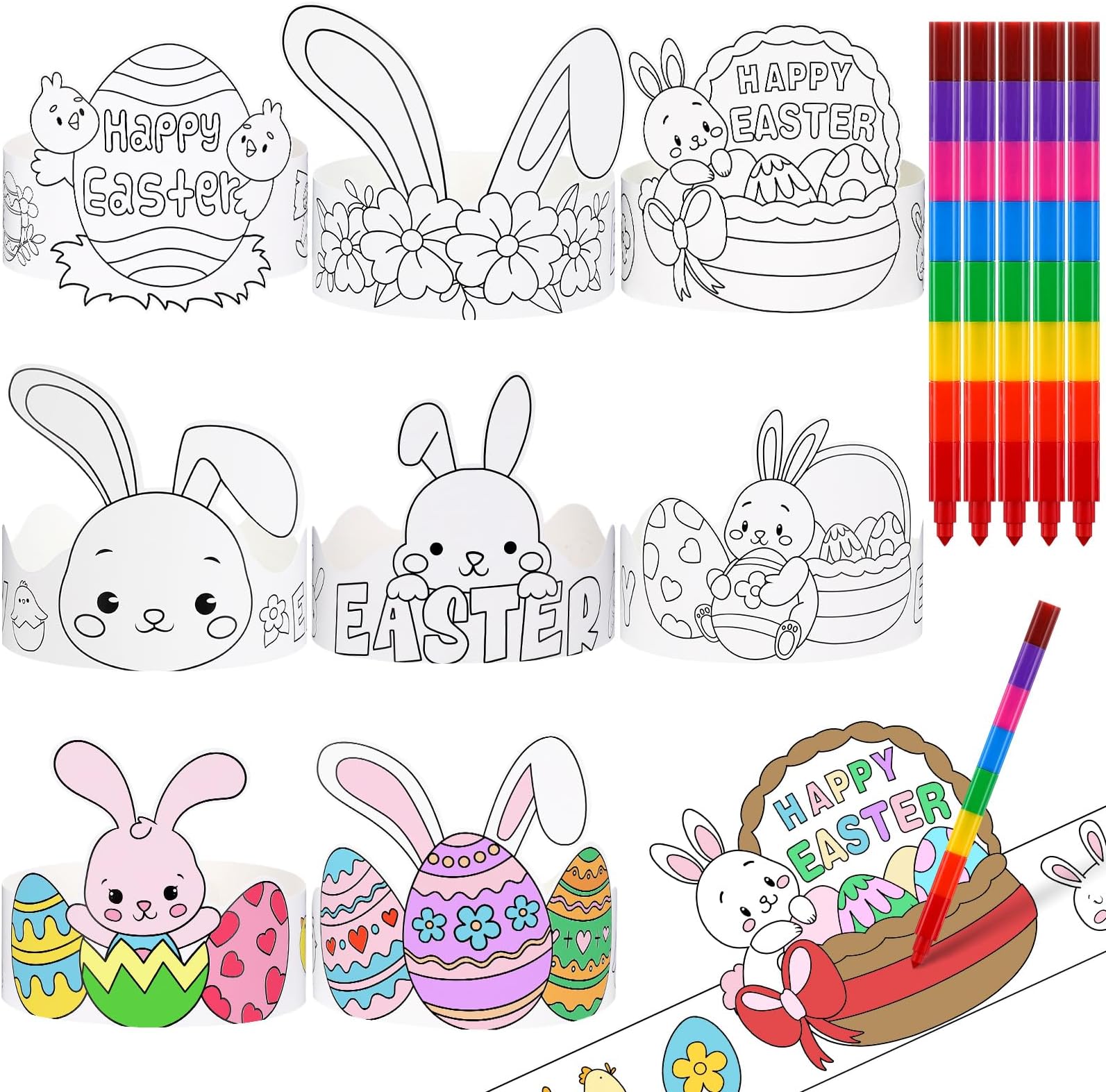 Amazon.com: Pasimy 30 Pieces Easter Party Crown Favors Color Your Own ...