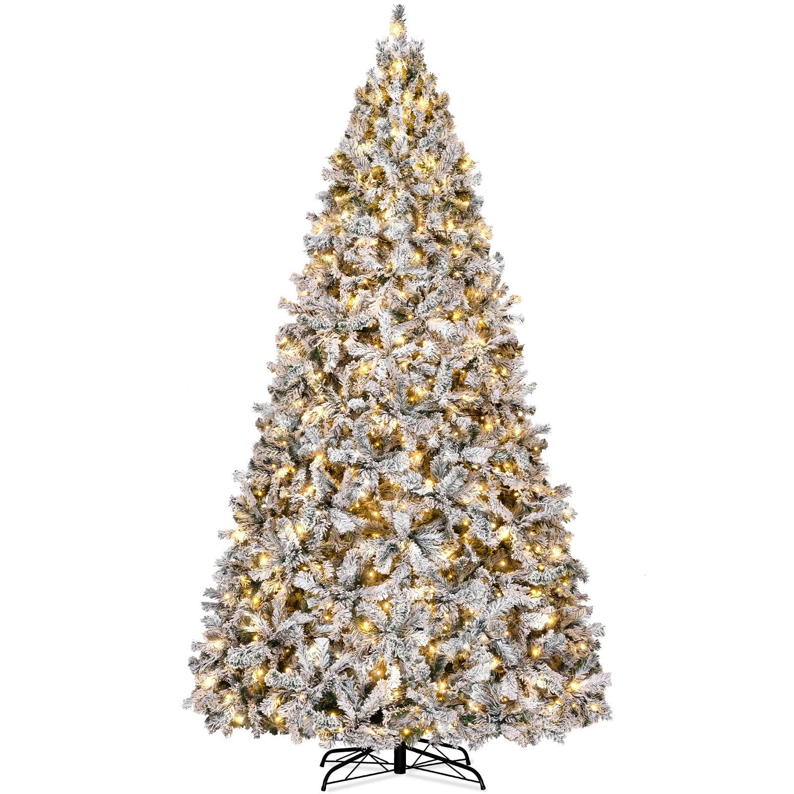 Amazon.com: TOWPONICS 9ft Snow Flocked Artificial Hinged Christmas Tree ...