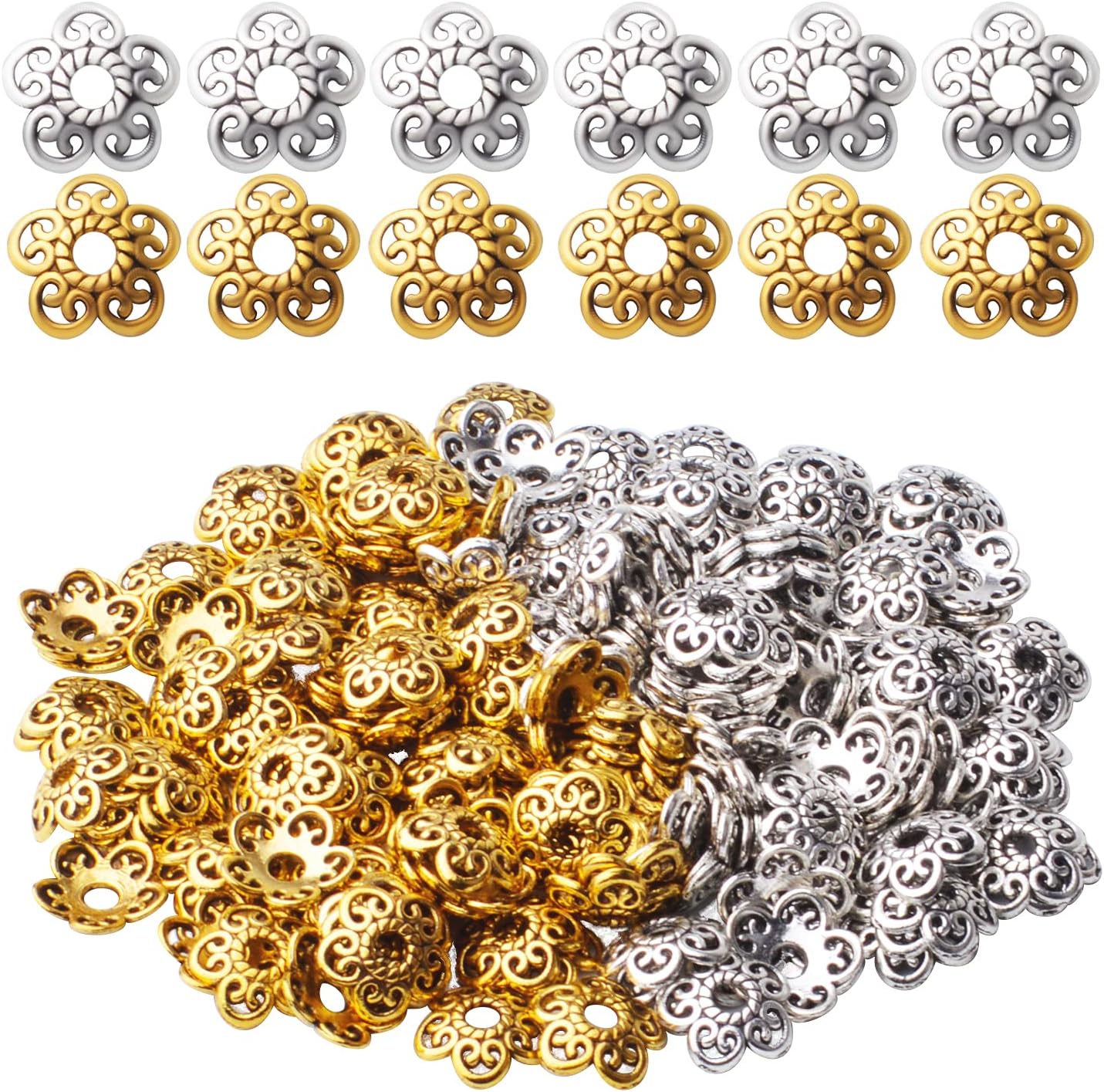 Amazon.com: BronaGrand 200pcs 12mm Flower Beads Tibetan Alloy Spacer ...