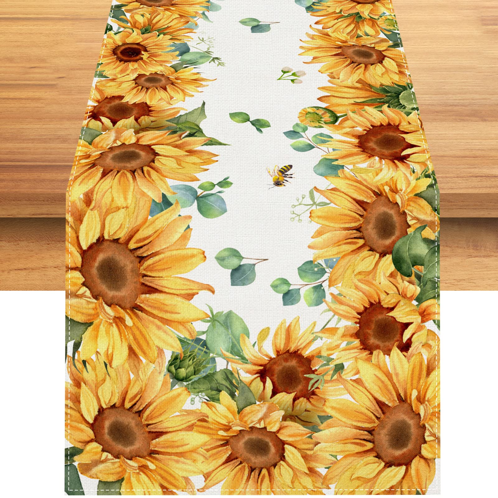Amazon.com: Linen Watercolor Sunflower Table Runner Spring Flower Tablecloth Spring Farmhouse ...