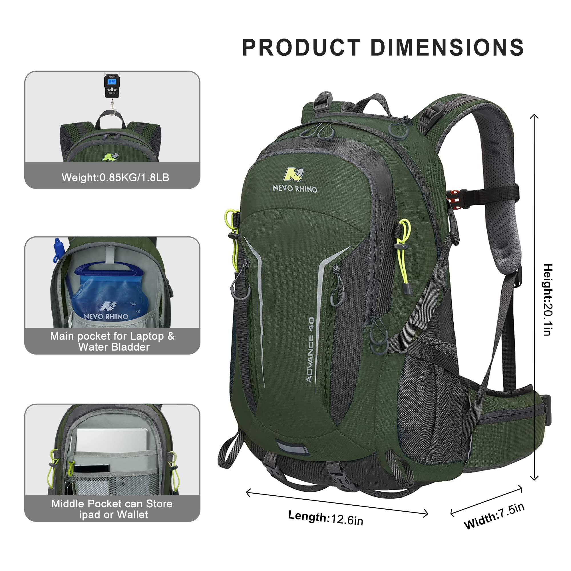 N NEVO RHINO Waterproof Hiking Backpack 40L 50L, Camping, Outdoor Sport ...