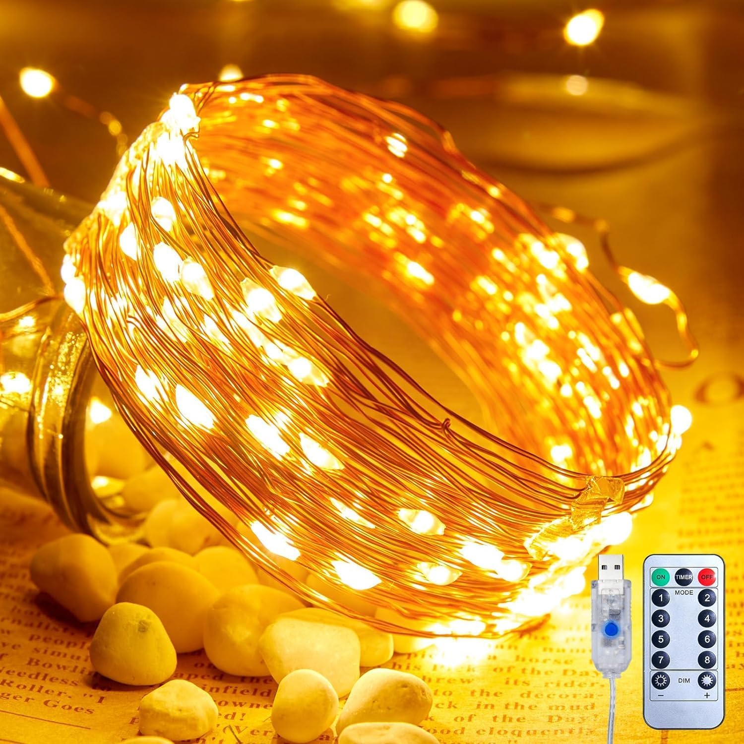 Brightown 33 ft 100 LED USB Fairy Lights, Warm White, Indoor & Outdoor ...
