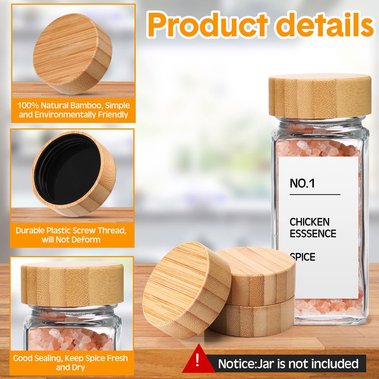 Snapklik.com : 28 Pieces Bamboo Jar Lids Airtight Spice Jars Lids Fits ...