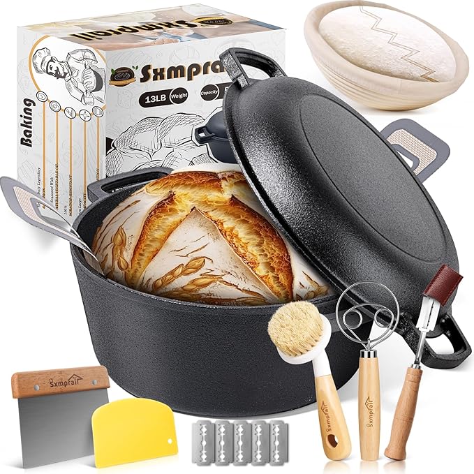 Amazon.com: Cast Iron Dutch Oven for Sourdough Bread Baking, Pre ...