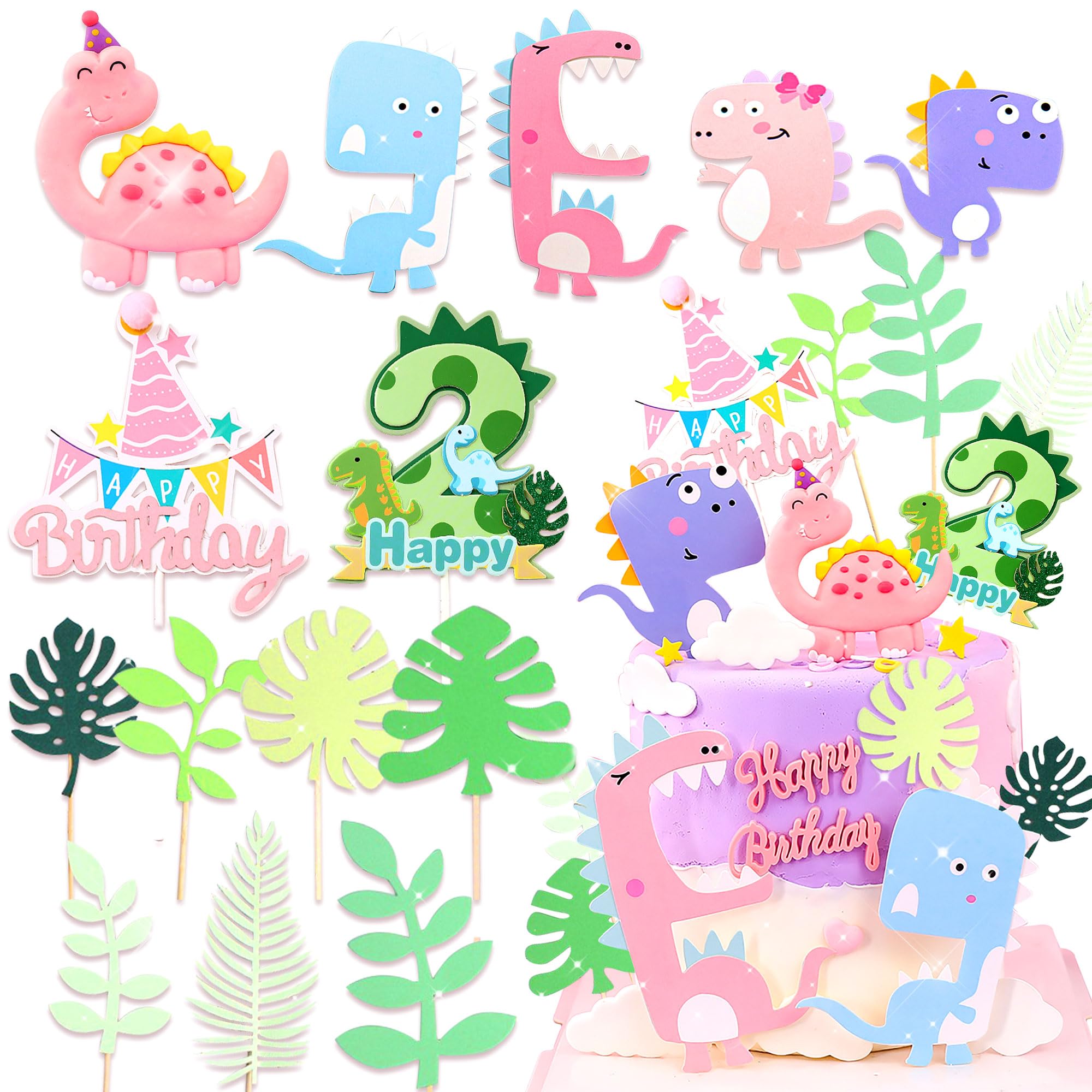 Amazon.com: LaVenty Two Rex Cake Decoration 2 Birthday Cake Topper ...