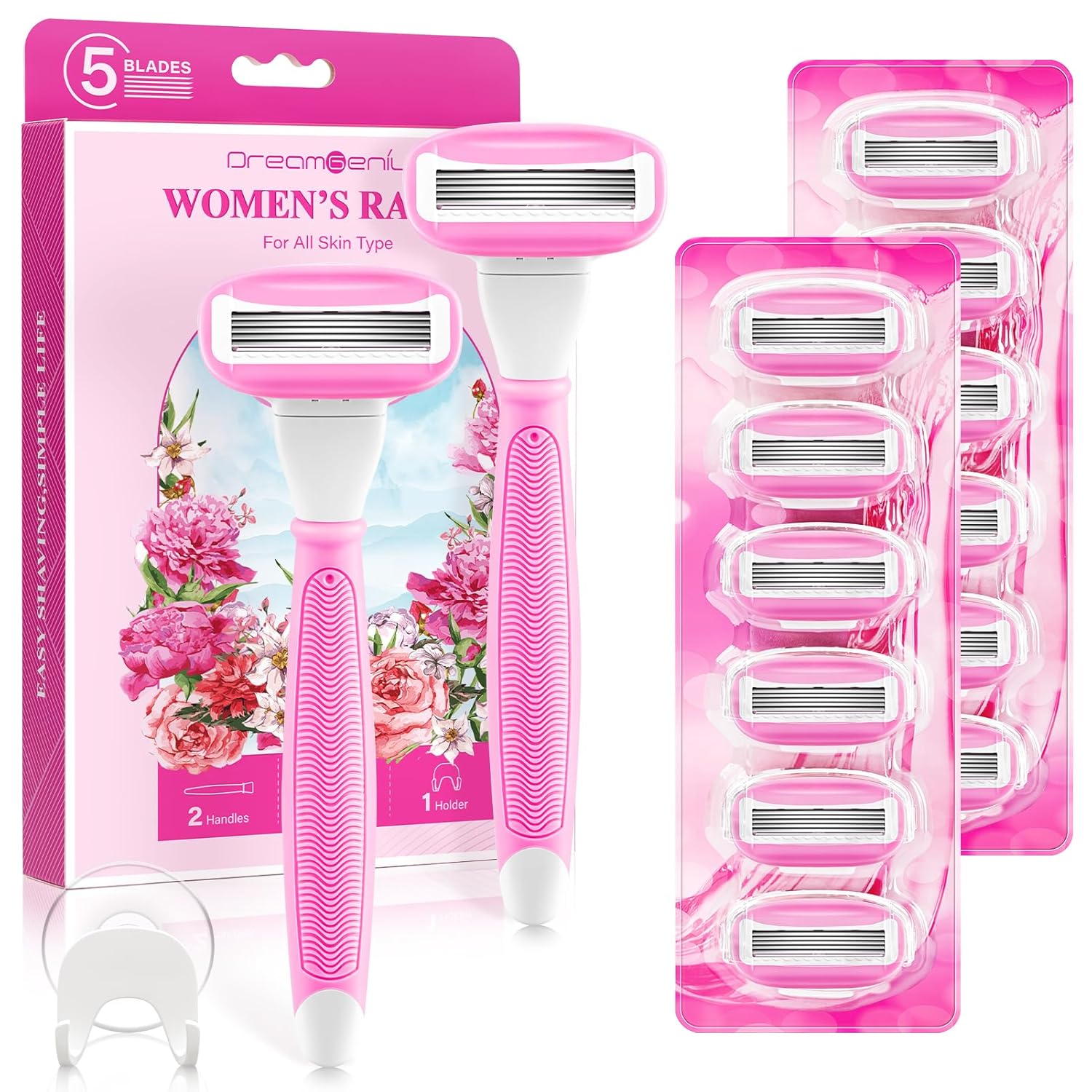 Amazon.com: DreamGenius Razors for Women Include 1 Non-Slip Handles and 14 Blade Refills with a ...