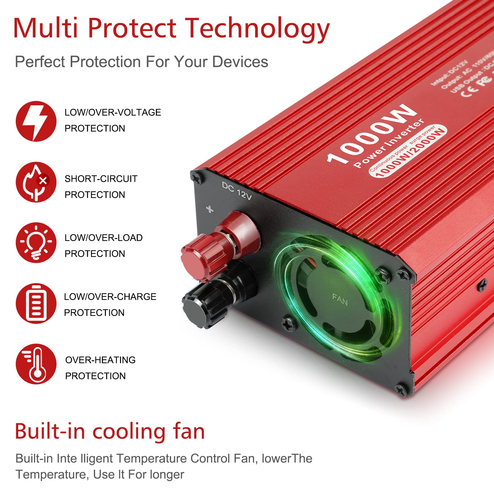 1000W/2000W(Peak) Car Power Inverter, Fancy Buying DC 12V to 110V AC ...