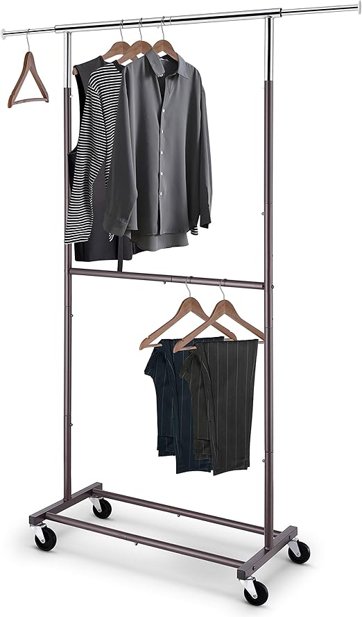 Amazon.com: Simple Trending Double Rod Clothing Garment Rack, Rolling ...