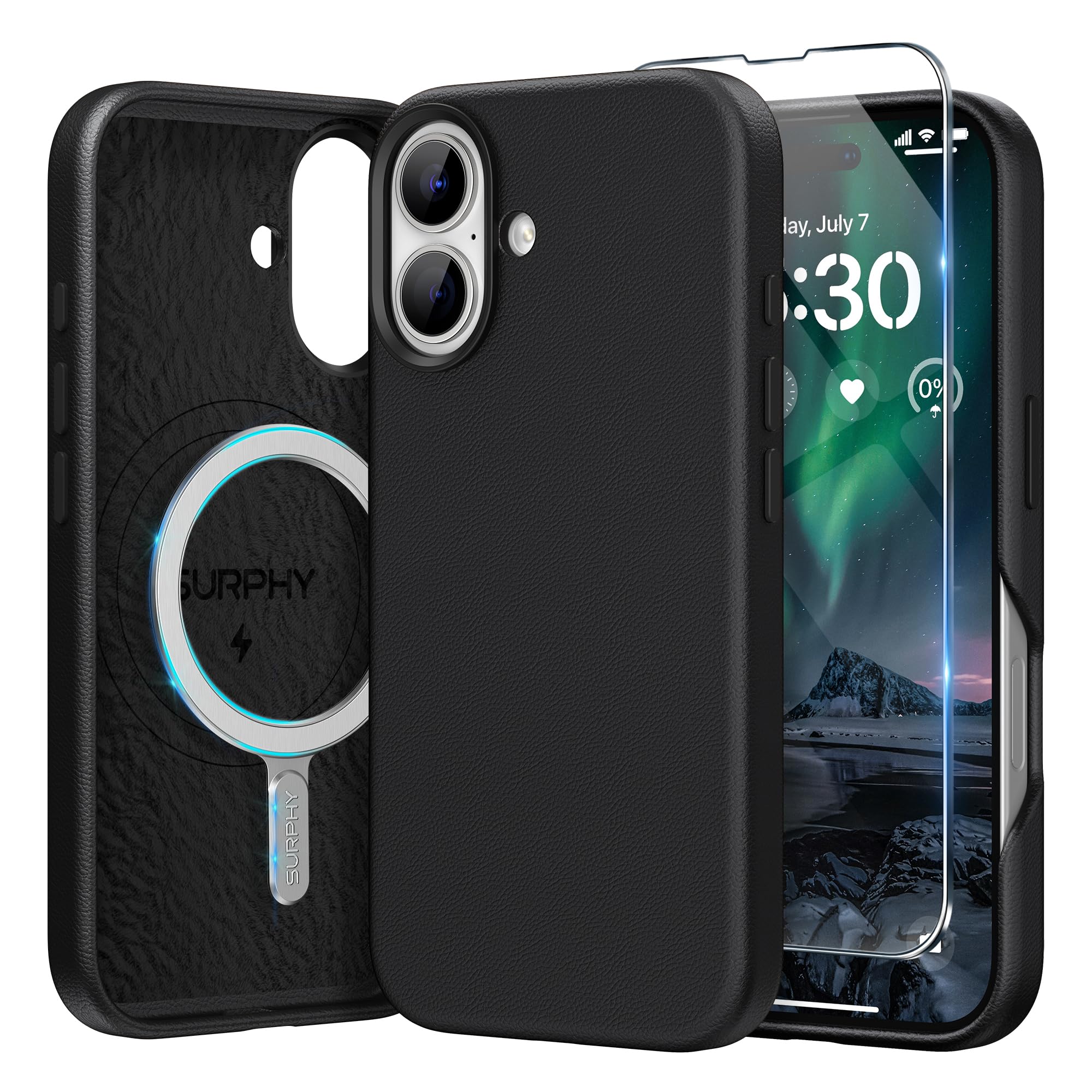 Amazon.co.jp: SURPHY iPhone 16 plus用ケース レザー,MagSafe対応 フィルム付き 6.7インチ対応(2024) 携帯ケース iphone16 plus ...