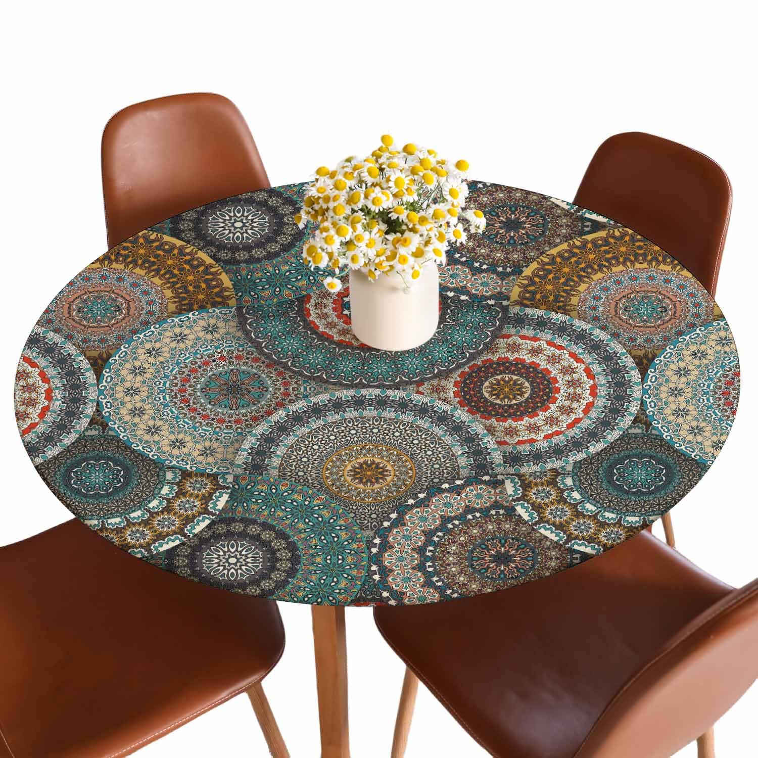 Amazon.com: Guxxuil Colorful Mandala Round Tablecloth Retro Floral ...