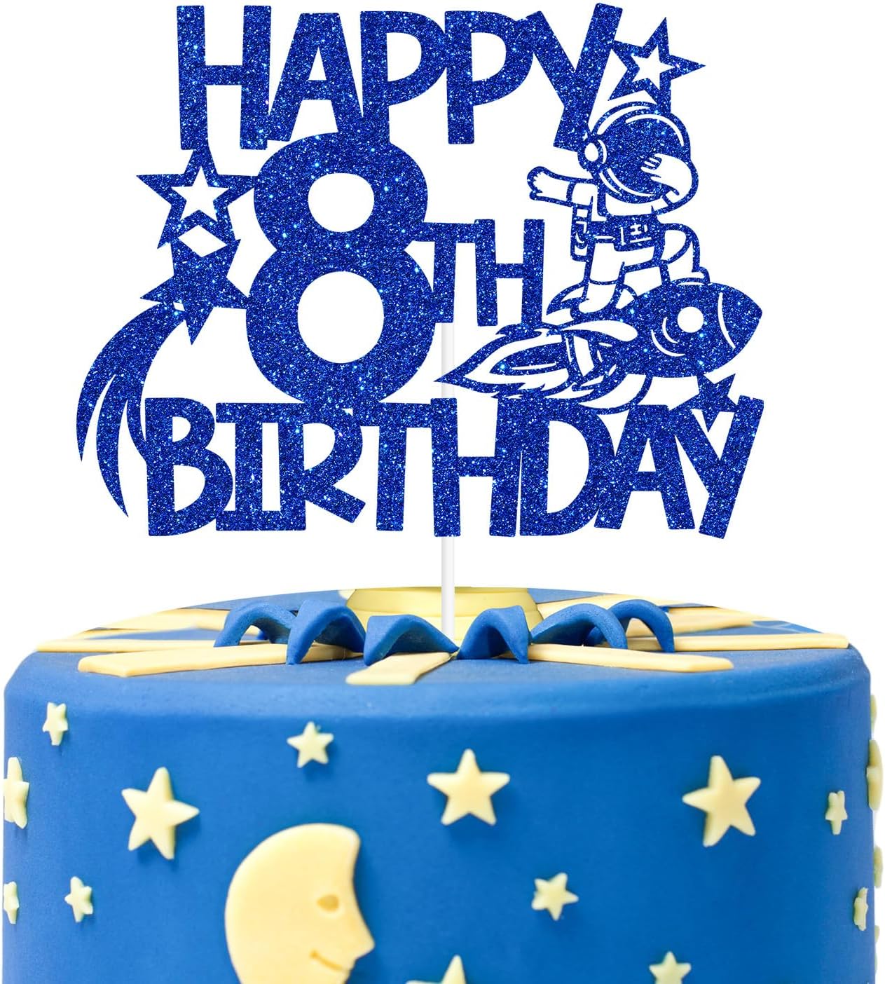 Amazon.com: Happy 8th Birthday Cake Topper, 8th Birthday Cake Decor, Hello 8, Space Themed Kids ...