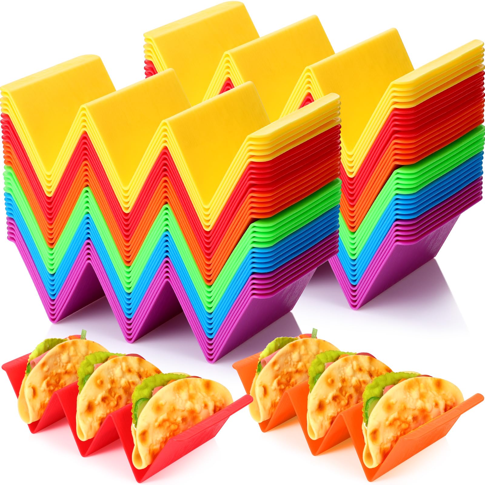 Set of 100 Colorful Taco Holder Plates Plastic Large Taco Stand Holds 2 ...