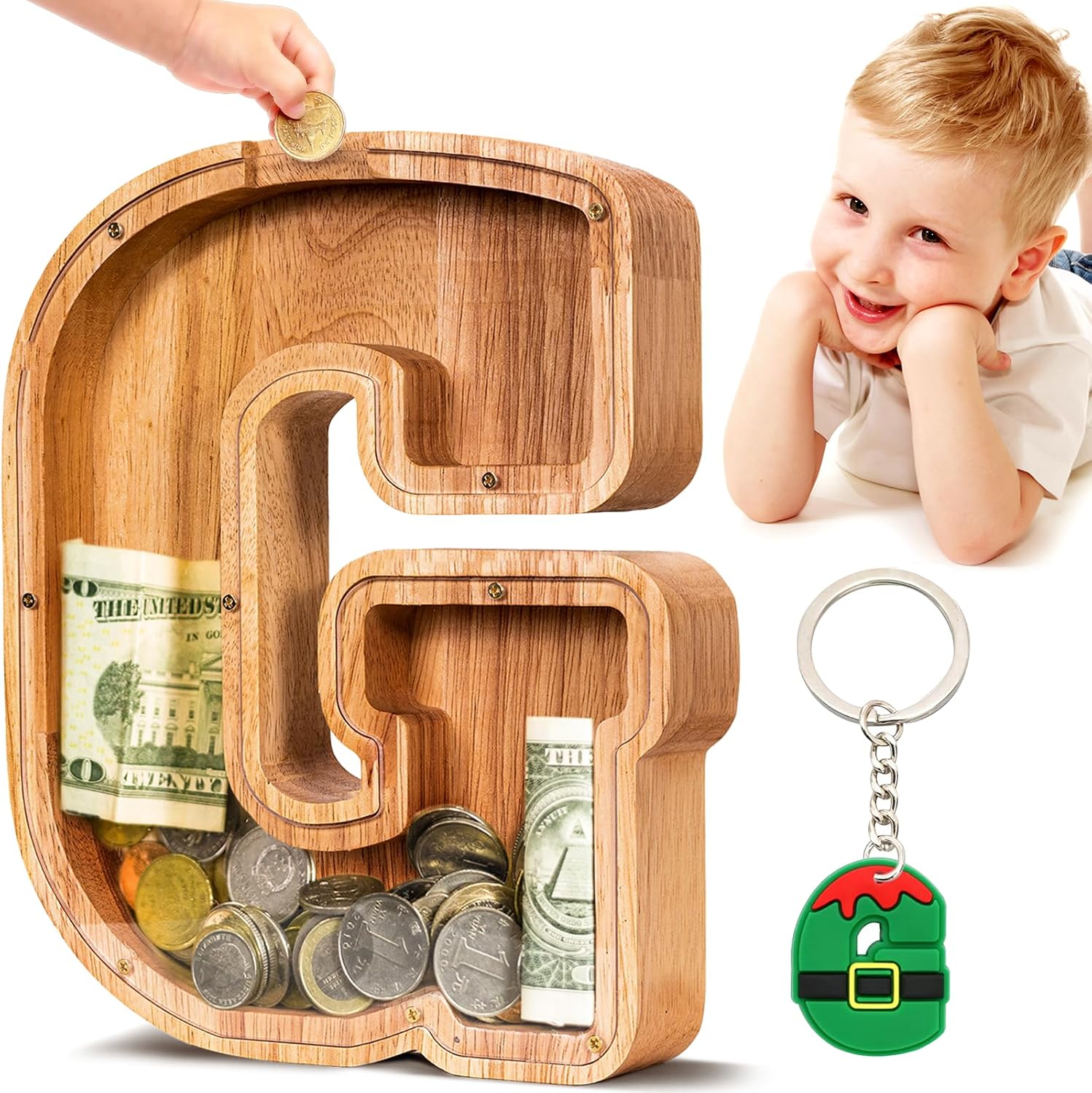 SummiDate Wooden Letter Piggy Bank| Piggy Bank for Boys Girls Toddler ...