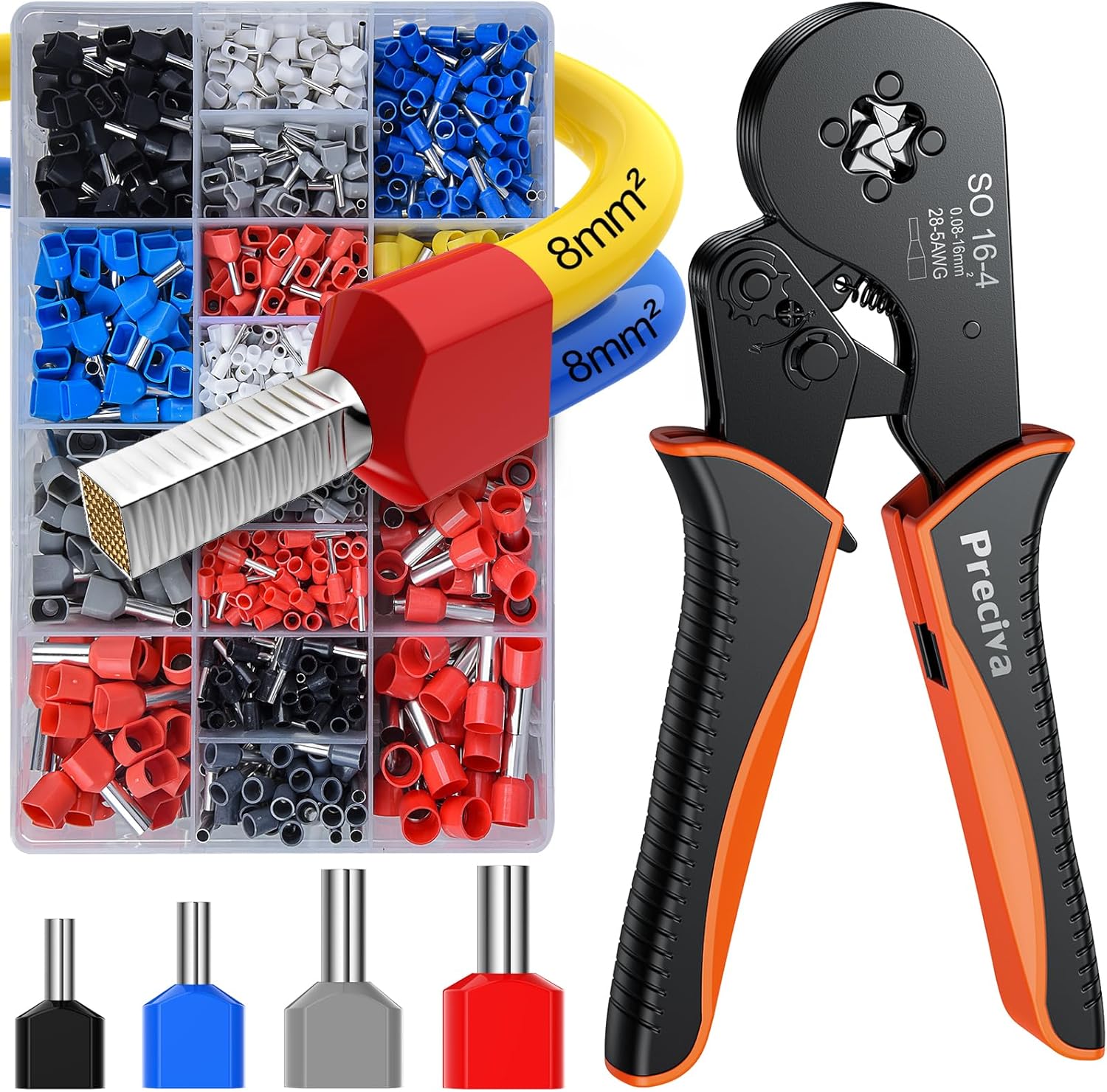 Preciva Bootlace Ferrule Crimping Tool Kit, 0.08-16mm²/AWG28-5 Ferrule ...