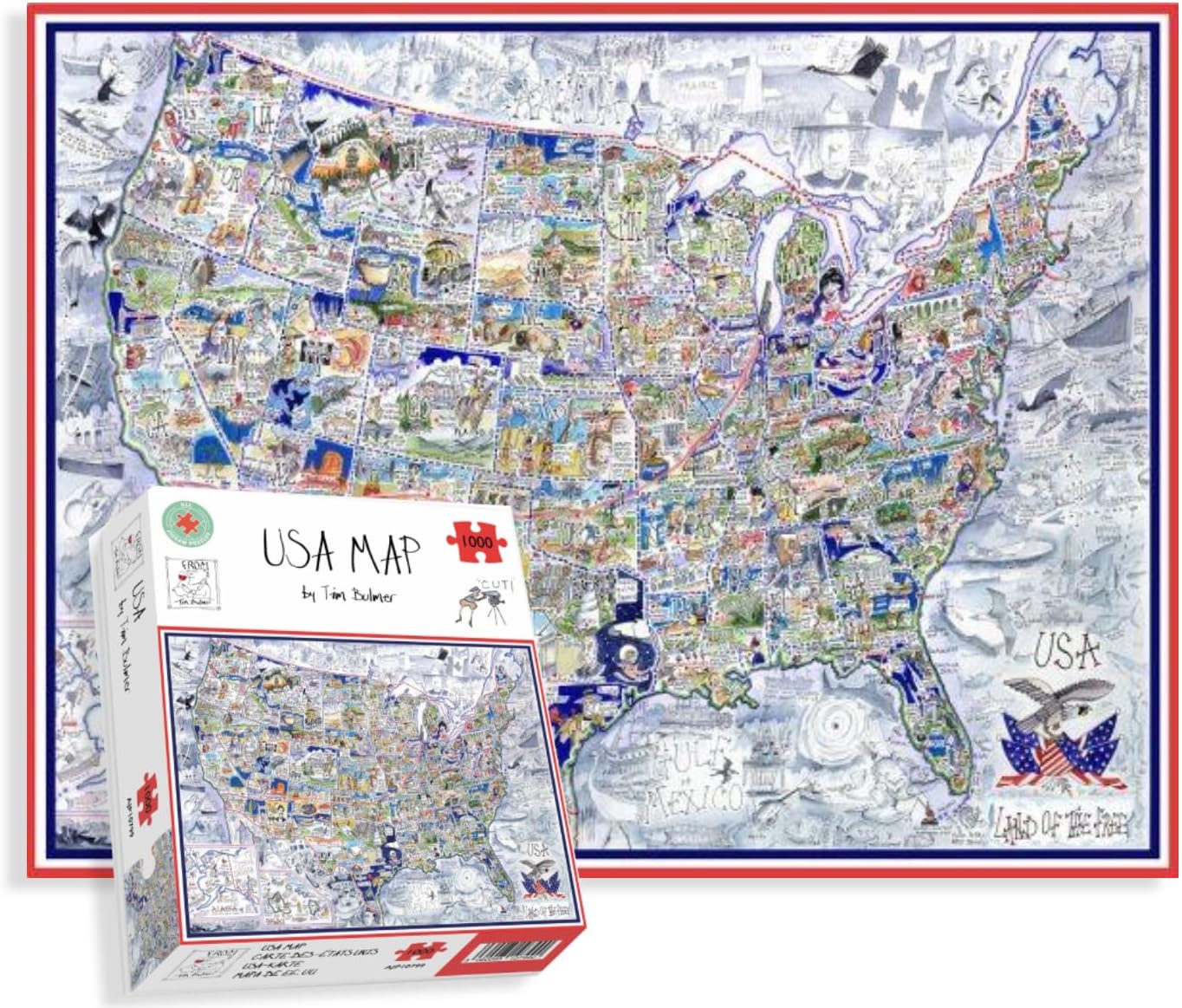 1000 Piece Jigsaw Puzzle - Comical Map Of USA By Tim Bulmer - Comical ...