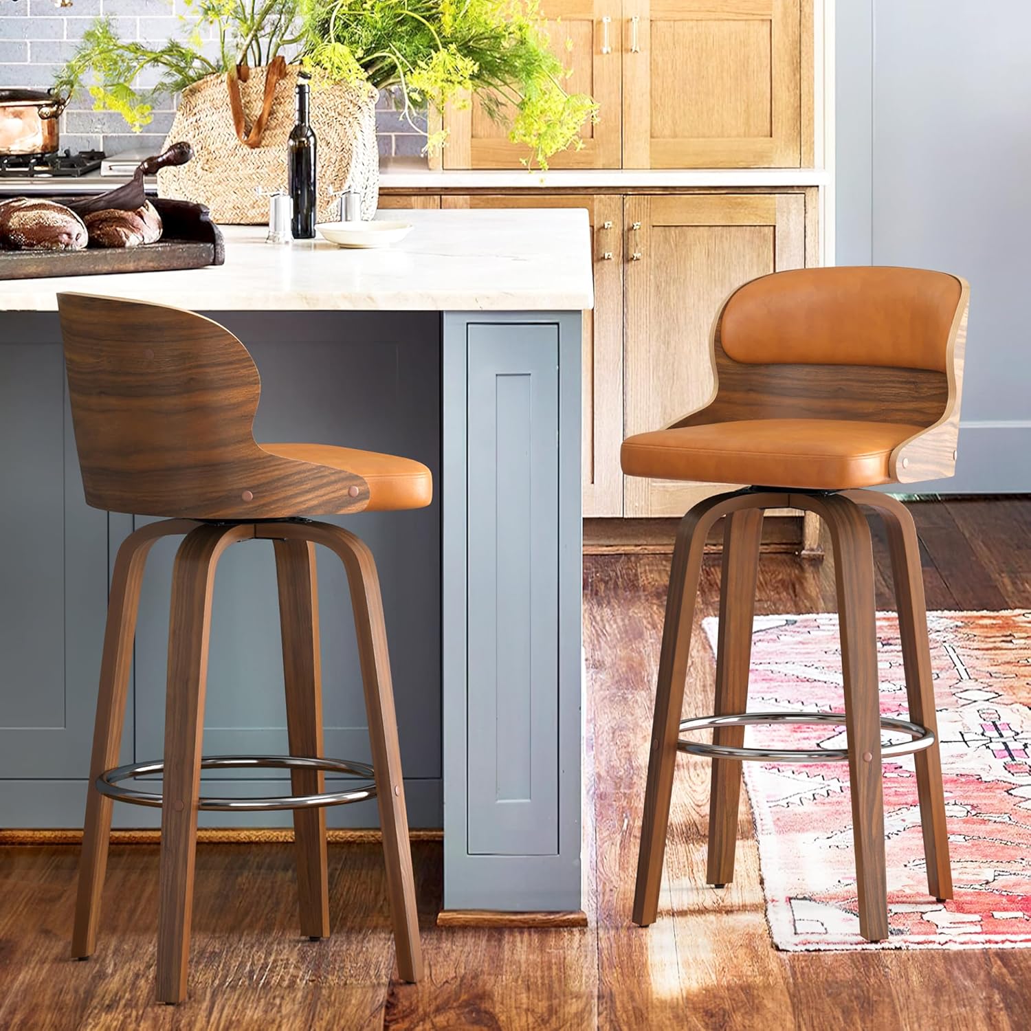 Amazon.com: Cozyman Counter Height Bar Stools Swivel, Faux Leather Set ...