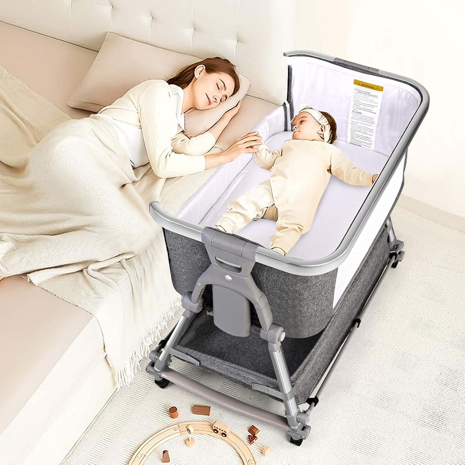 Amazon.com: SPS Baby Bassinet Bedside Sleeper with Storage Basket and ...